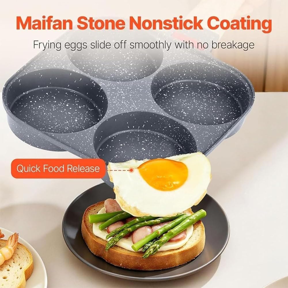 Non Stick Egg Frying Pan 4 Holes Skillet with Handle 4 Egg Frying Pan ...