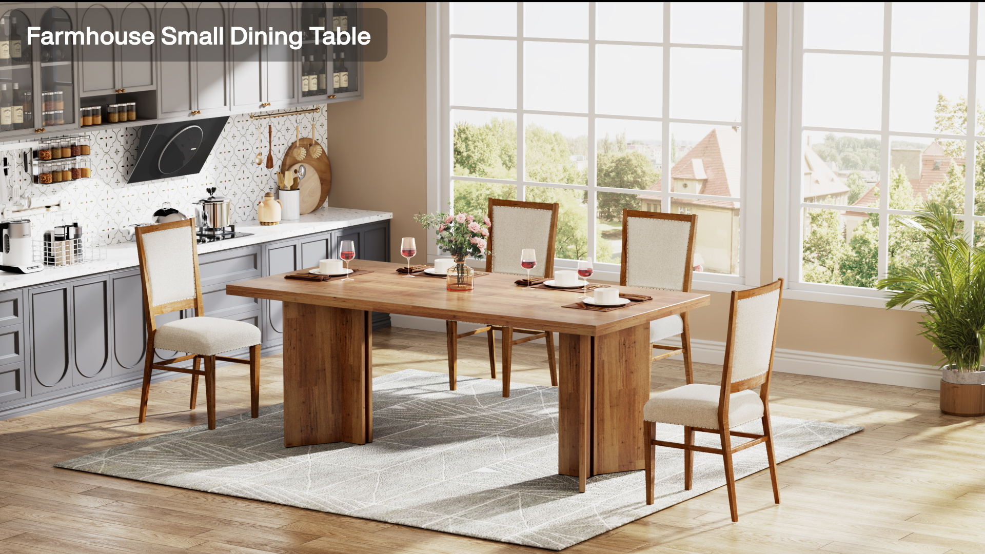 Tribesigns 63" Dining Room Table for 4-6, Wood Rustic Dinner Table for ...