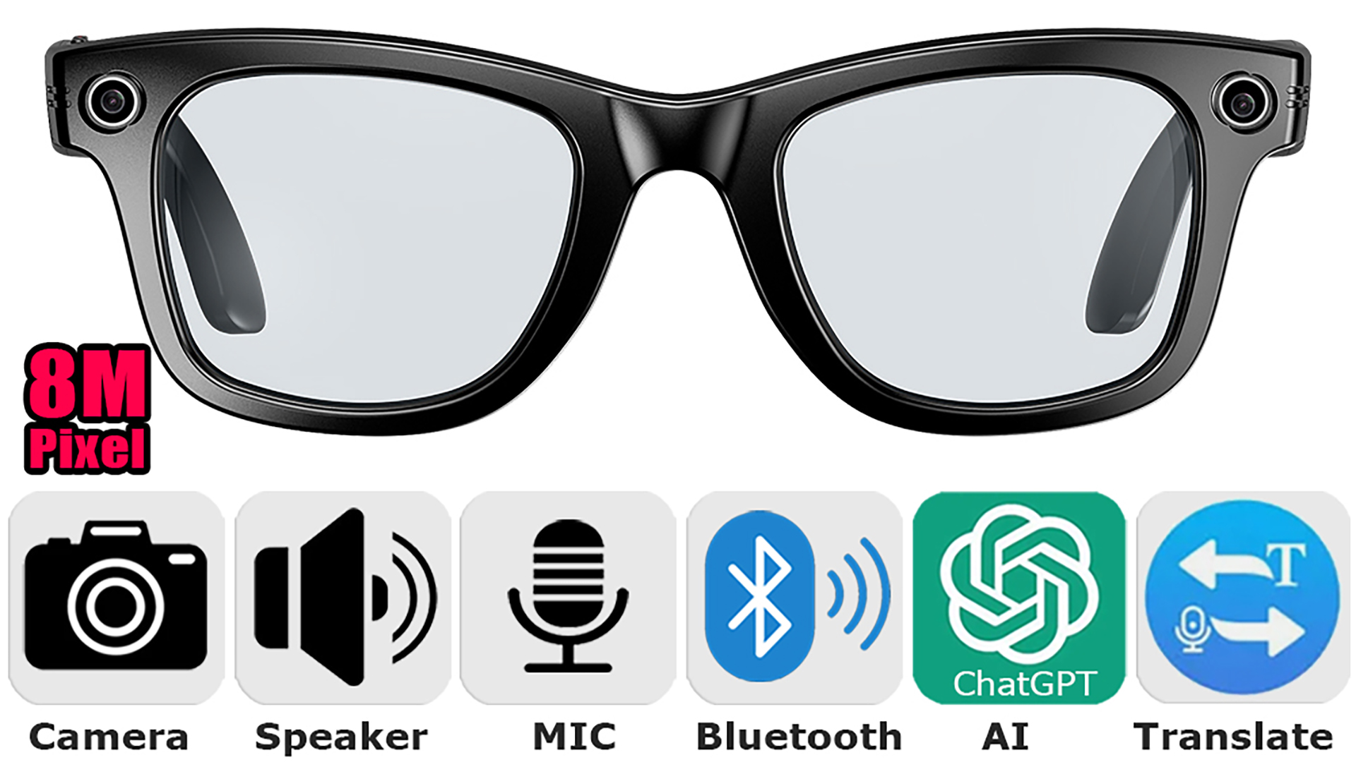 Smart Glasses with 8MP HD Camera Photo Video Recording, ChatGPT AI ...