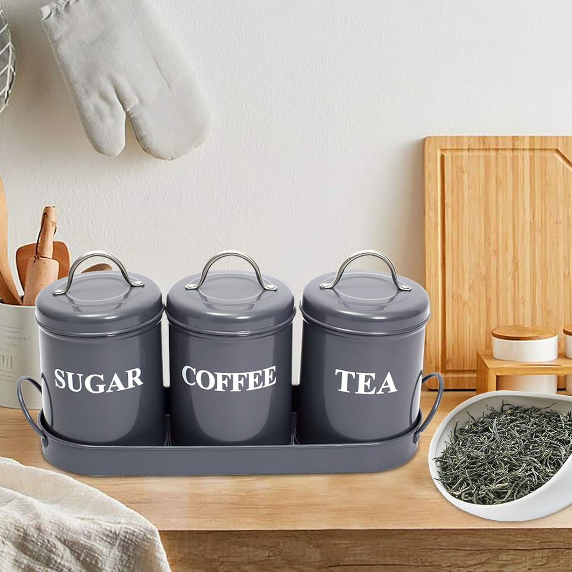 Pethiy Kitchen Canister Set, Airtight Food Storage with Tray, Coffee ...