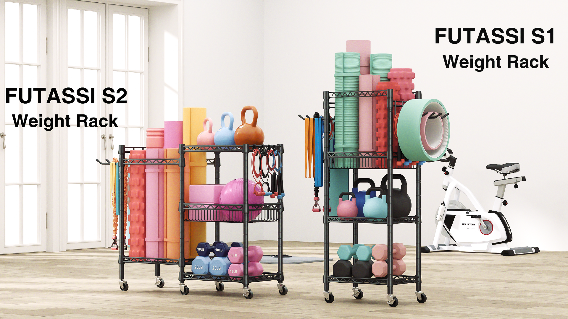 FUTASSI Home Gym Storage, 3 Tiers Workout Equipment Organizer with ...