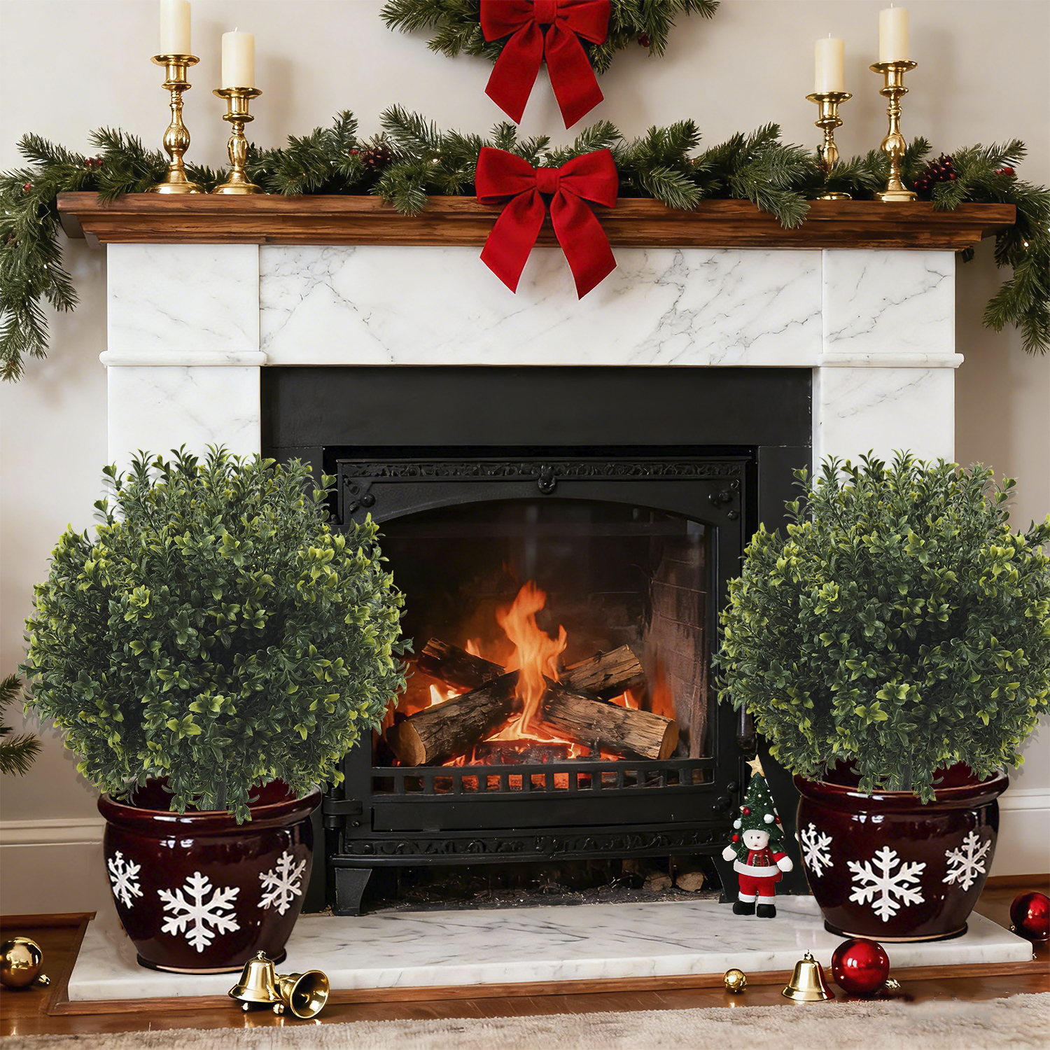 29 Inch Artificial Boxwood Topiary Tree with Ground Spike, Set of 2 ...