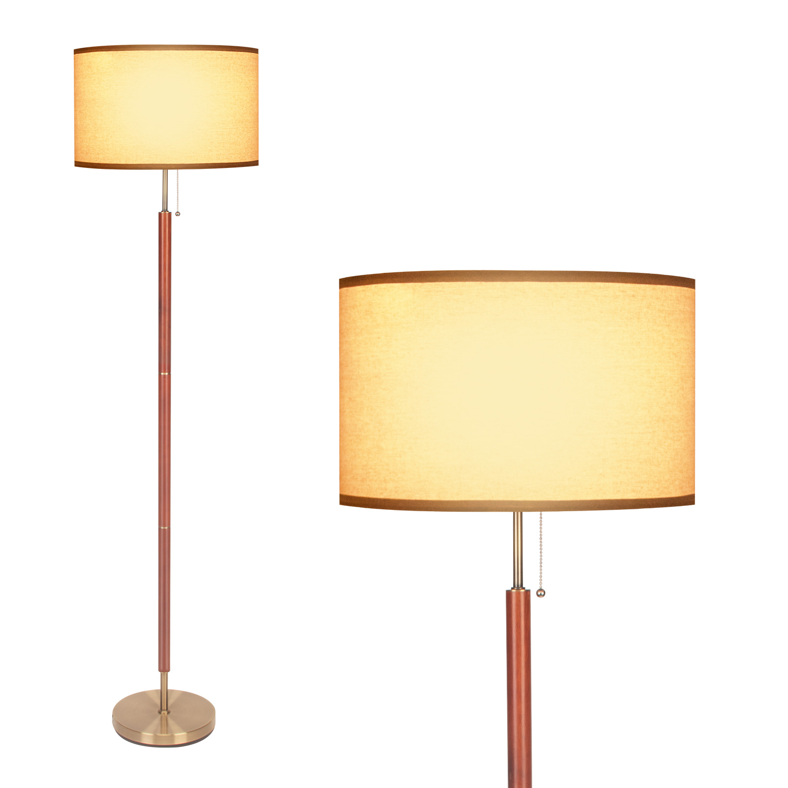 HonoDing Modern 64"Floor Lamp Wood with Beige Linen Shade - Walmart.com