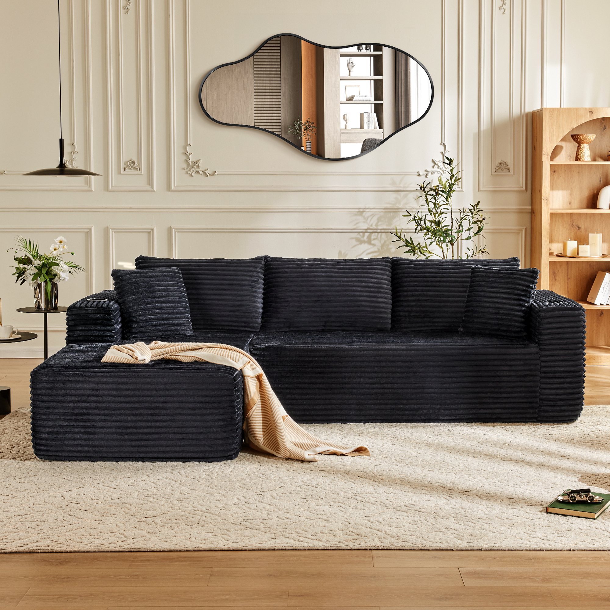 FRMALL 105" Modular L-Shaped Sectional Sofa with Cup Holders, Deep Seat ...
