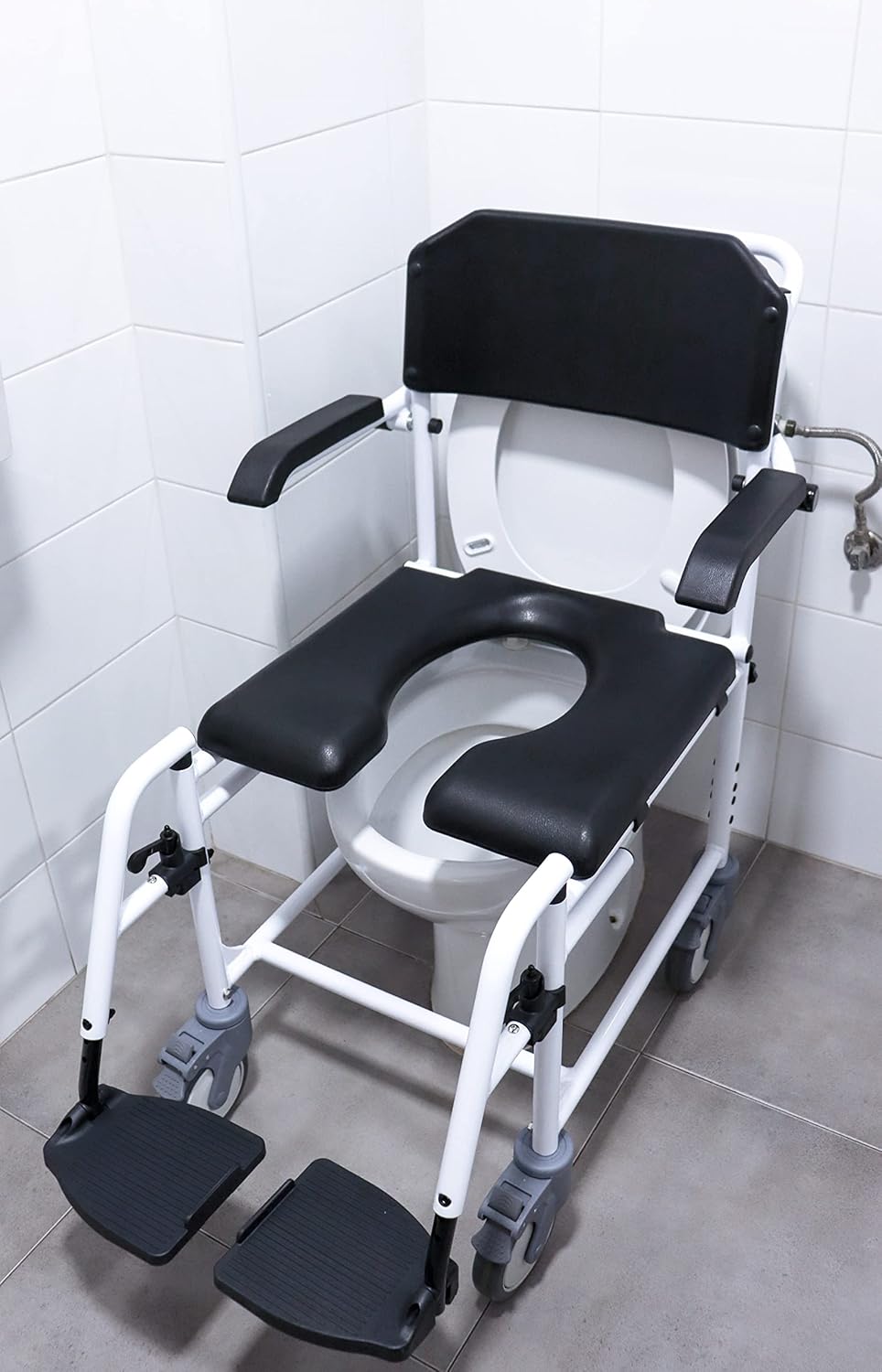 KMINA, Shower Chair with Wheels, Multi-Functional Commode Black ...
