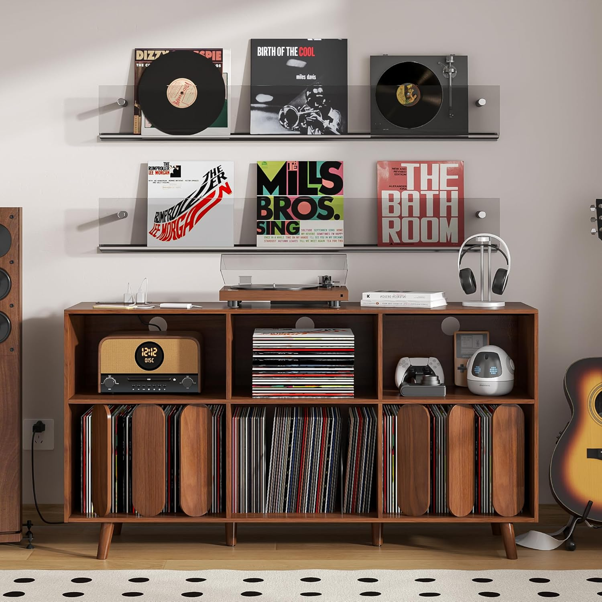 Oubayajia Large Record Player Stand with Storage, Turntable Stand with ...
