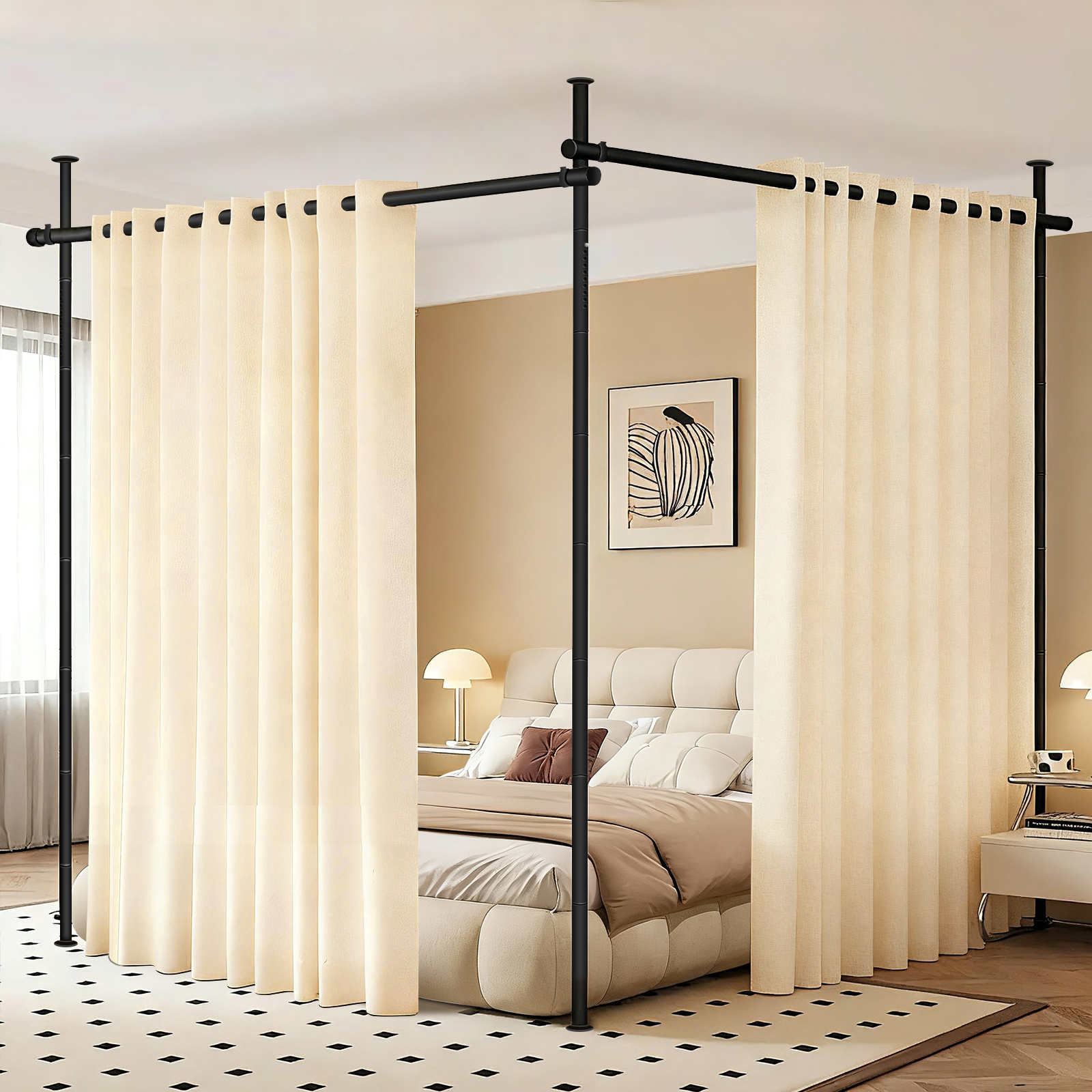 stusgo Room Divider Curtain Rod No Drilling, Standing Curtain Rod, 4 ...