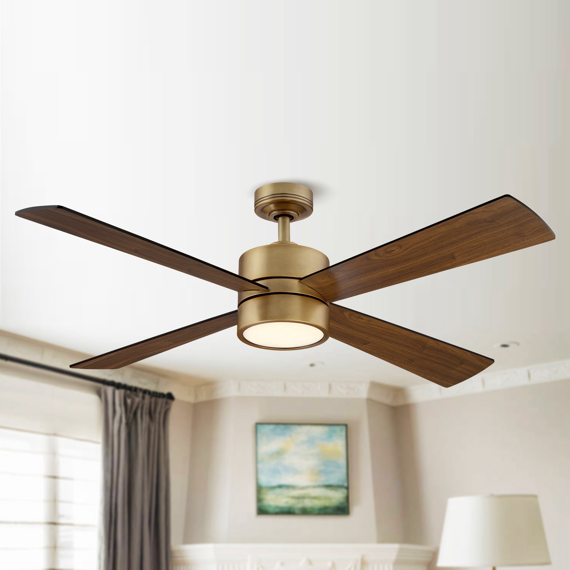 Parrot Uncle 52 Inch Brass Contemporary LED Ceiling Fan with Remote ...