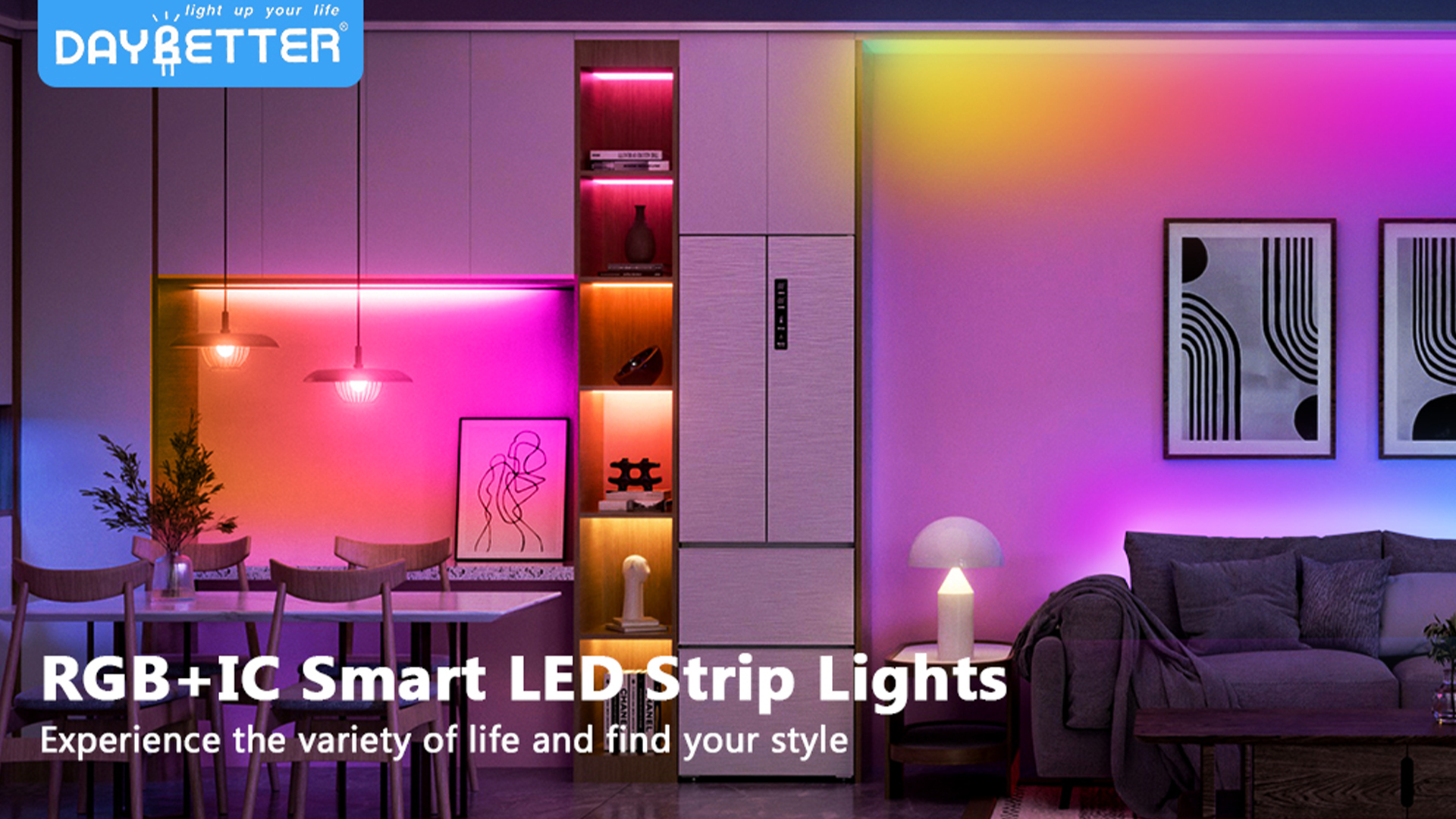 DAYBETTER 16.4ft Smart RGBIC LED Strip Lights, Segmented Color Control ...