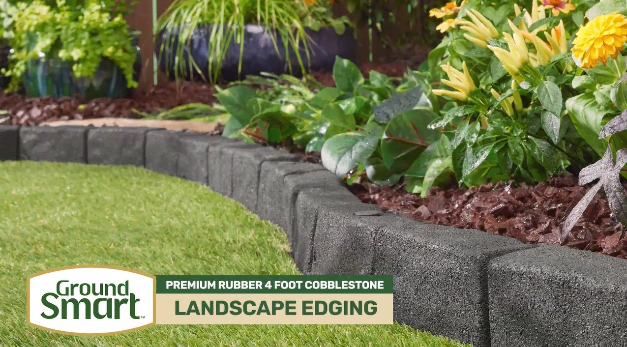 GroundSmart SmartLoc Lawn Edging, Cobblestone, Recycled Black Rubber, Easy Dig, Lasting Beauty ...