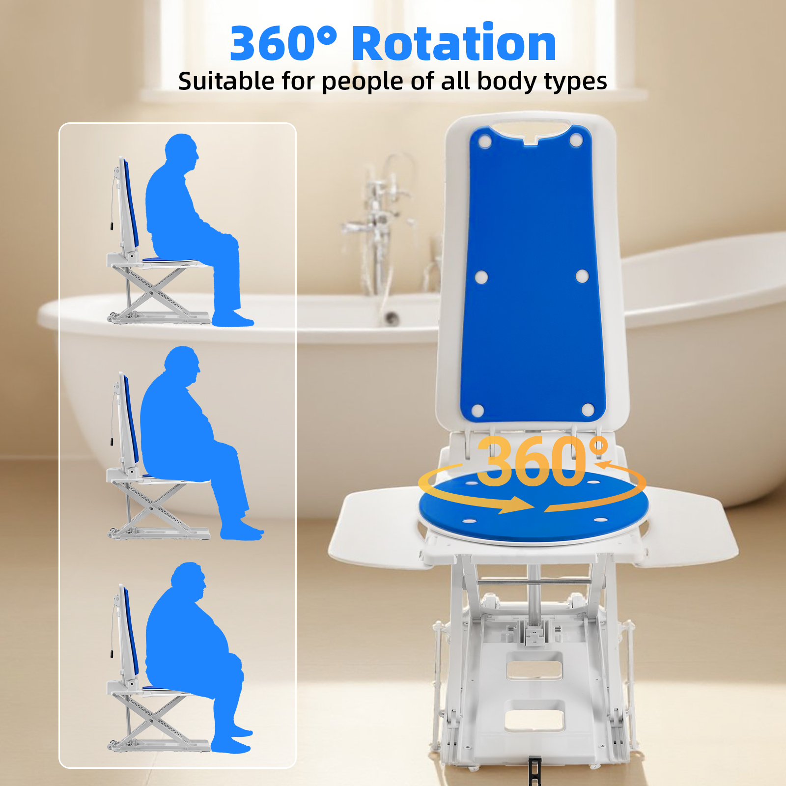 Electric Bath Lift Chair with Backrest and EVA Padding, Adjustable ...