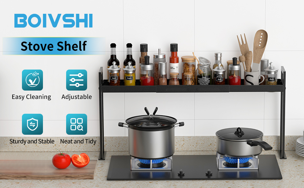 Kitchen Stove Top Shelf, Over Spice Rack Shelf for Stove, Stainless ...