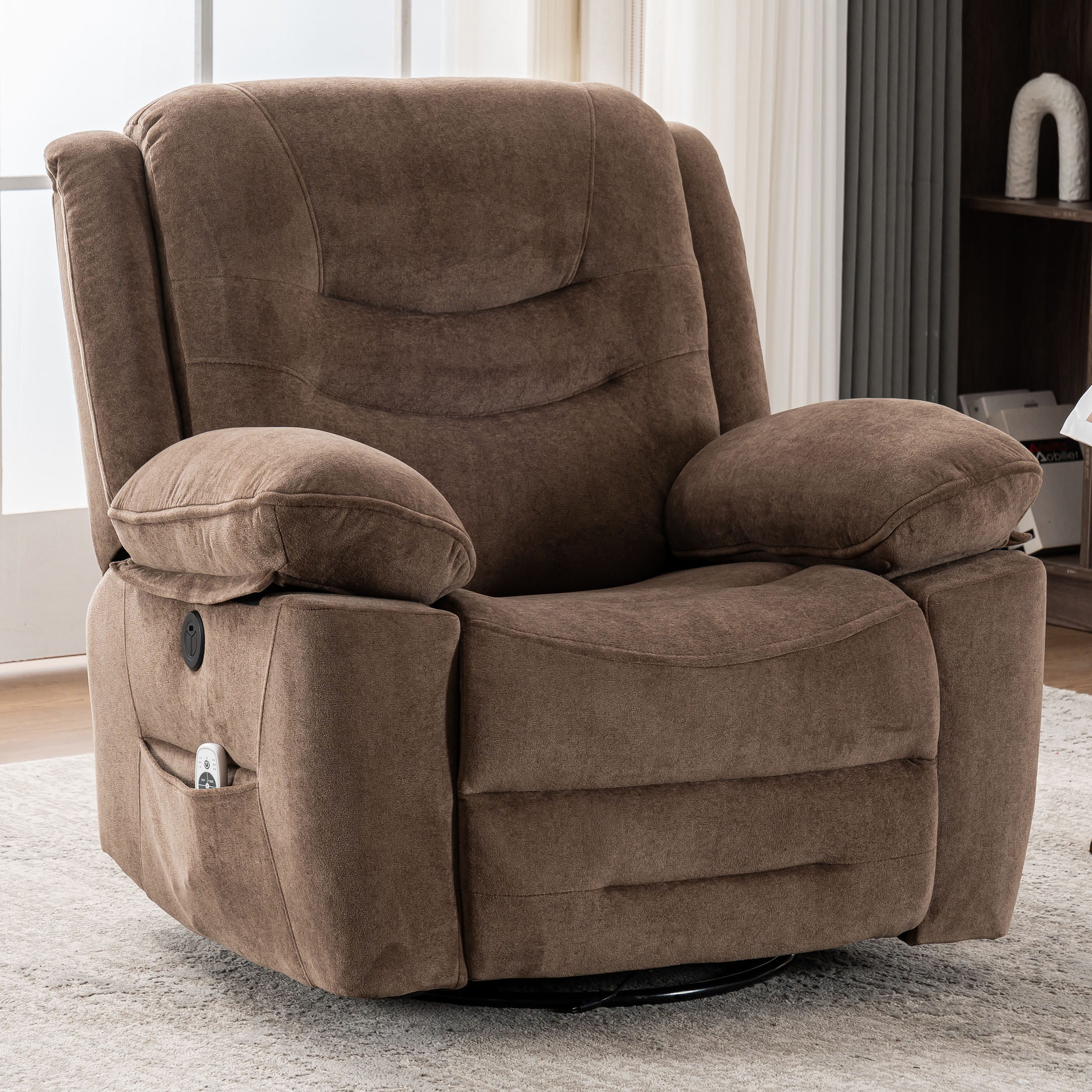 Sfxingyou Large Power Swivel Rocker Recliner with Massage and Heat, USB ...