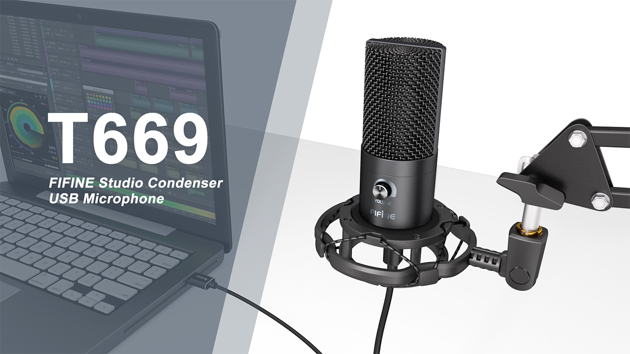FIFINE T669 USB Mic Kit, Cardioid Studio Microphone, Boom Arm, Gain Control, Pop Filter ...