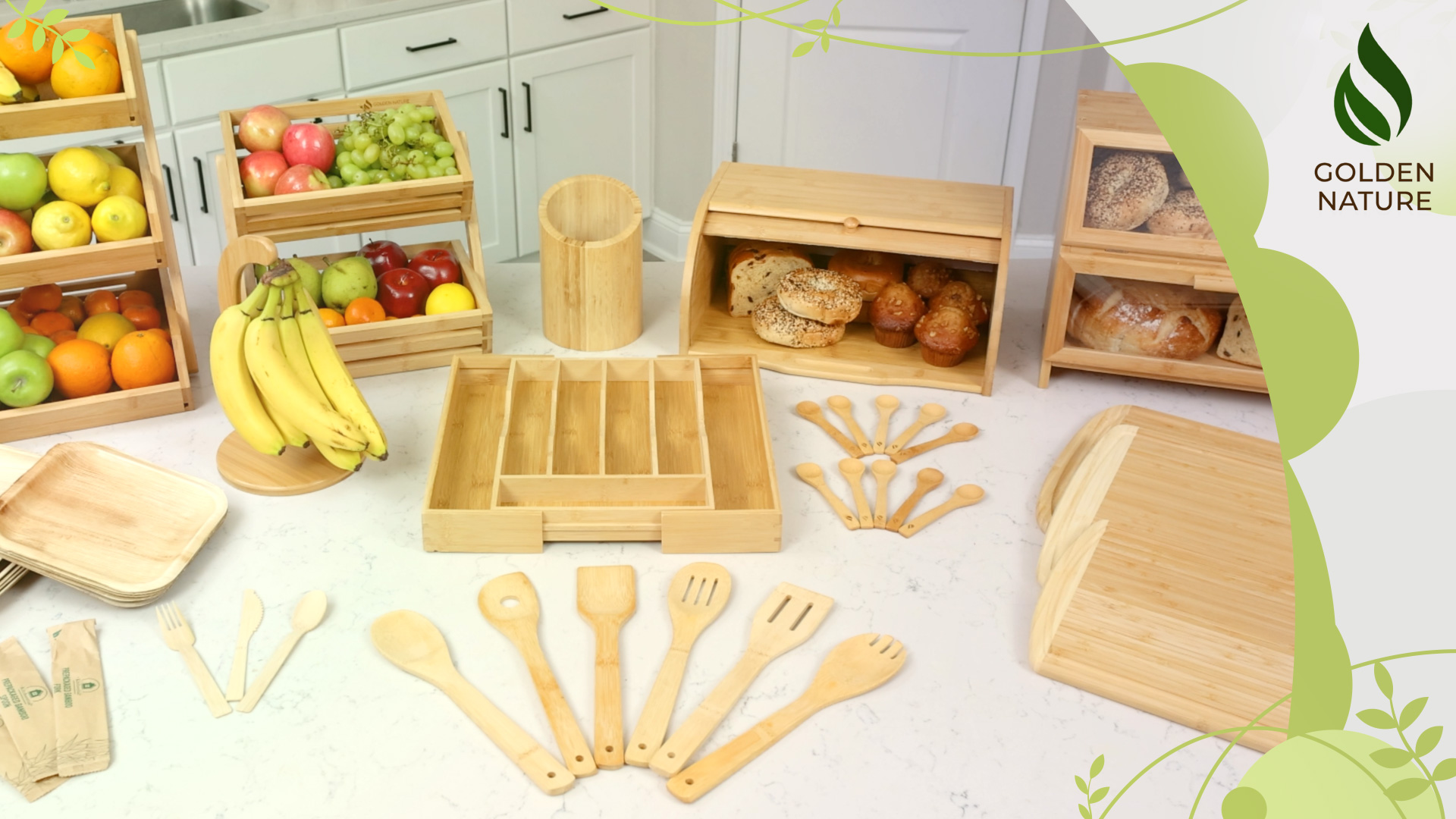 Golden Nature Bamboo Banana Holder with Stainless Steel Hanging Hook ...