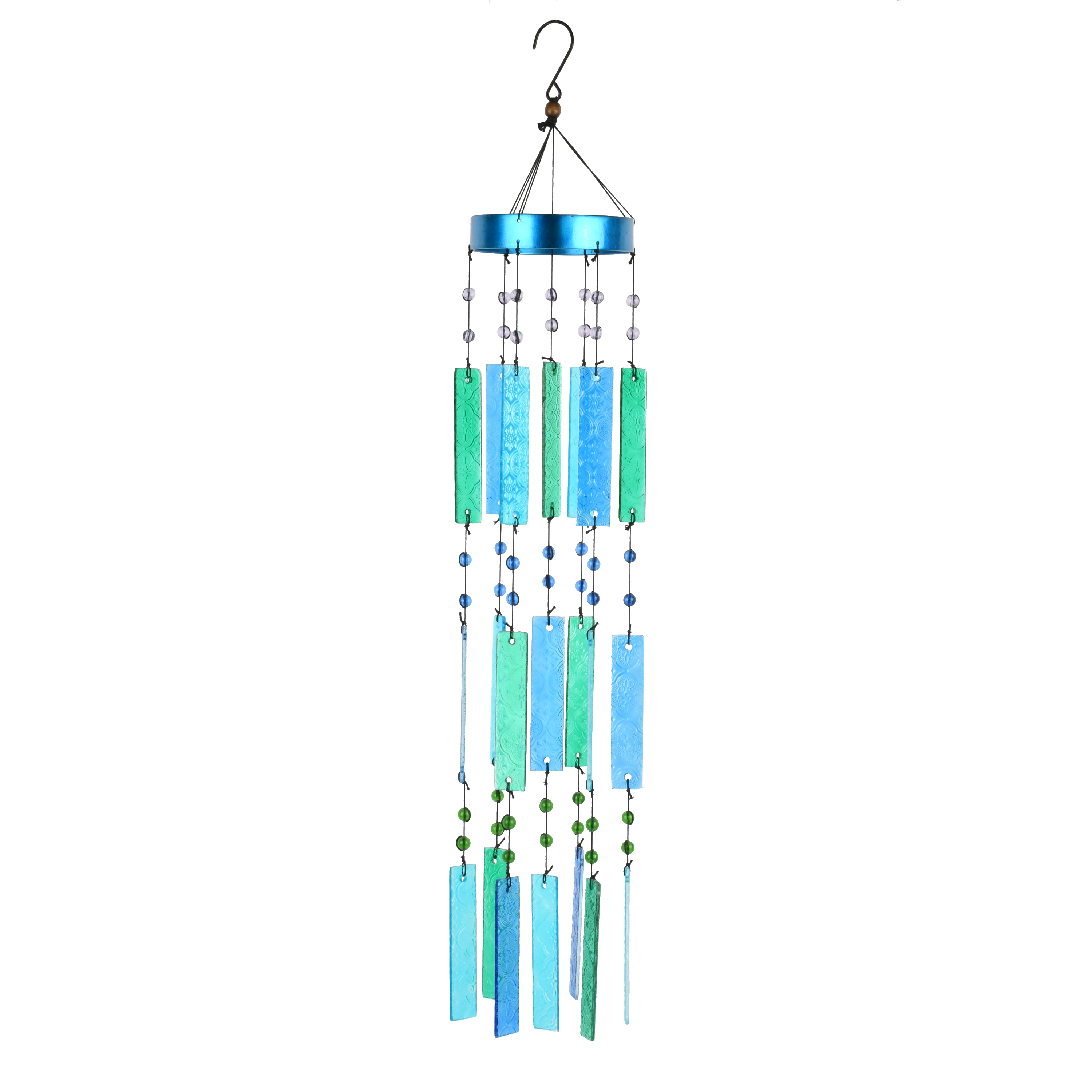 Mainstays Blue Sea Glass Weather-Resistant Metal Outdoor Wind Chime ...