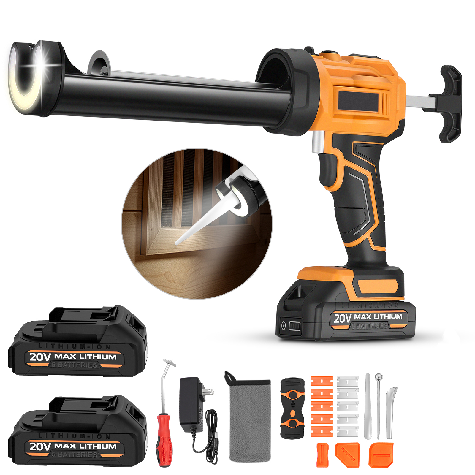 SPBTAR Cordless Caulking Gun, Anti‑drip Electric Caulk Gun with 2x 2 ...