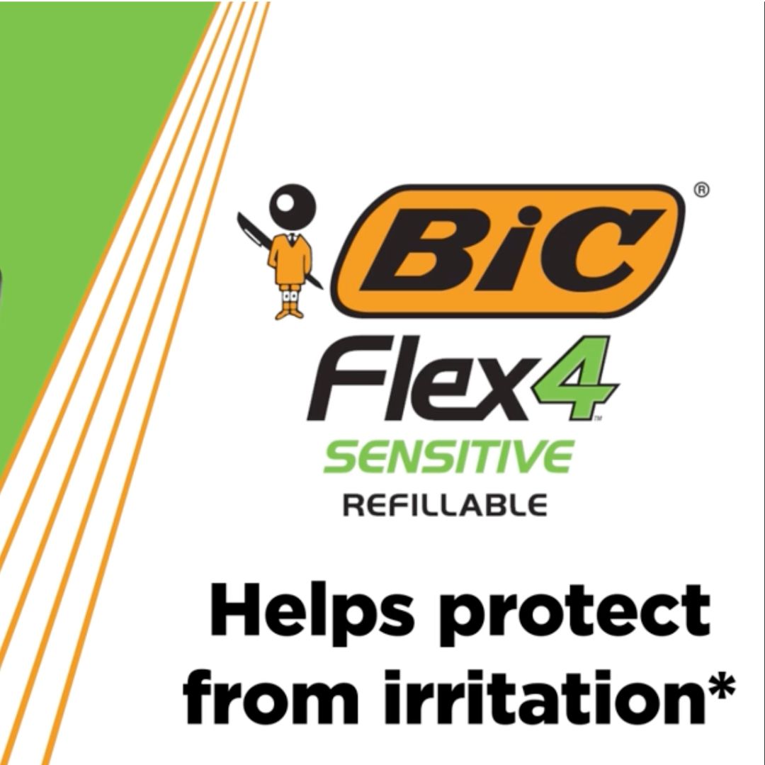 BIC Refillable Razors for Sensitive Skin, 4 Blade Men’s Razor Kit with ...
