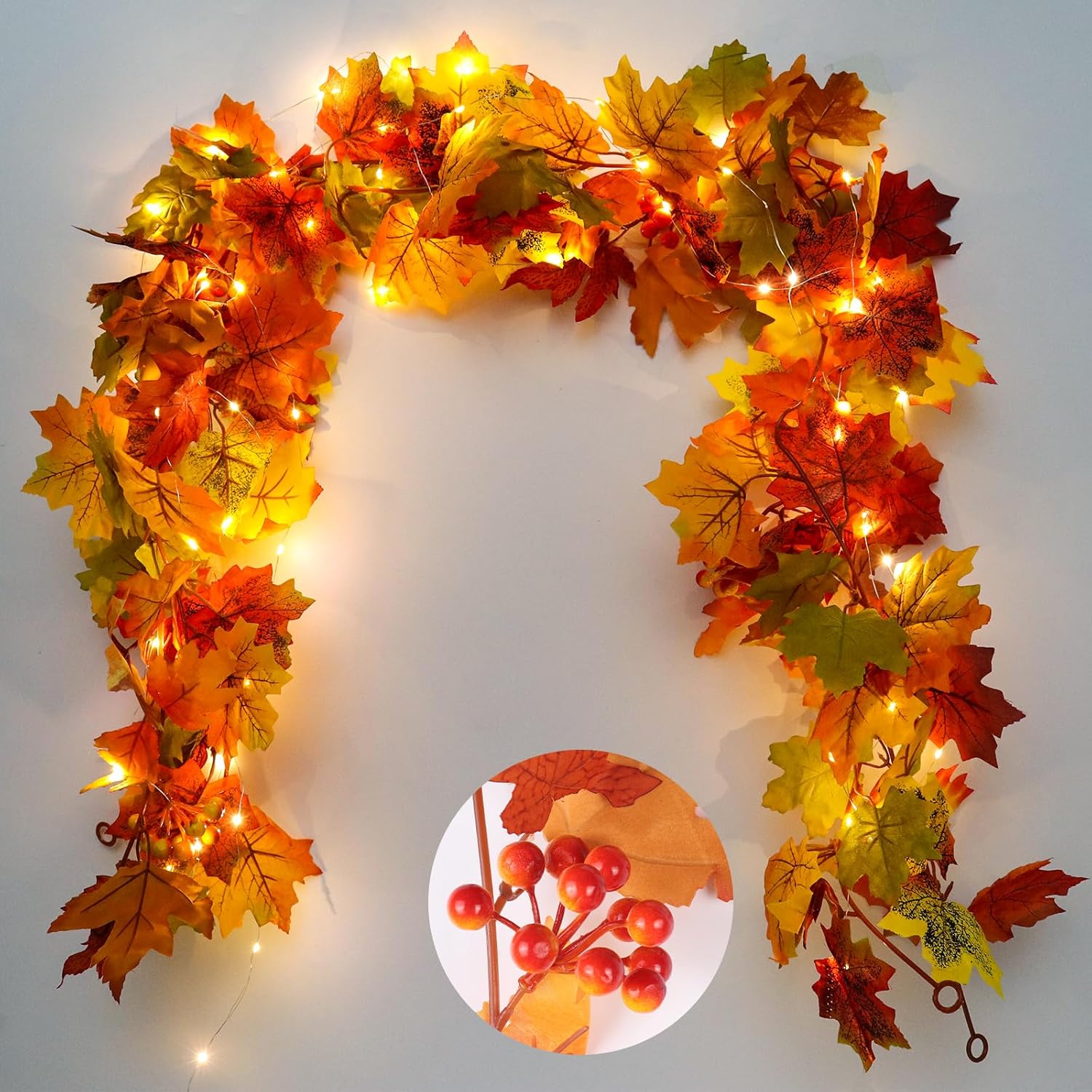 Artrylin 2 Pack Maple Leaf Fall Lights, 30 LED Waterproof Fall Garland ...