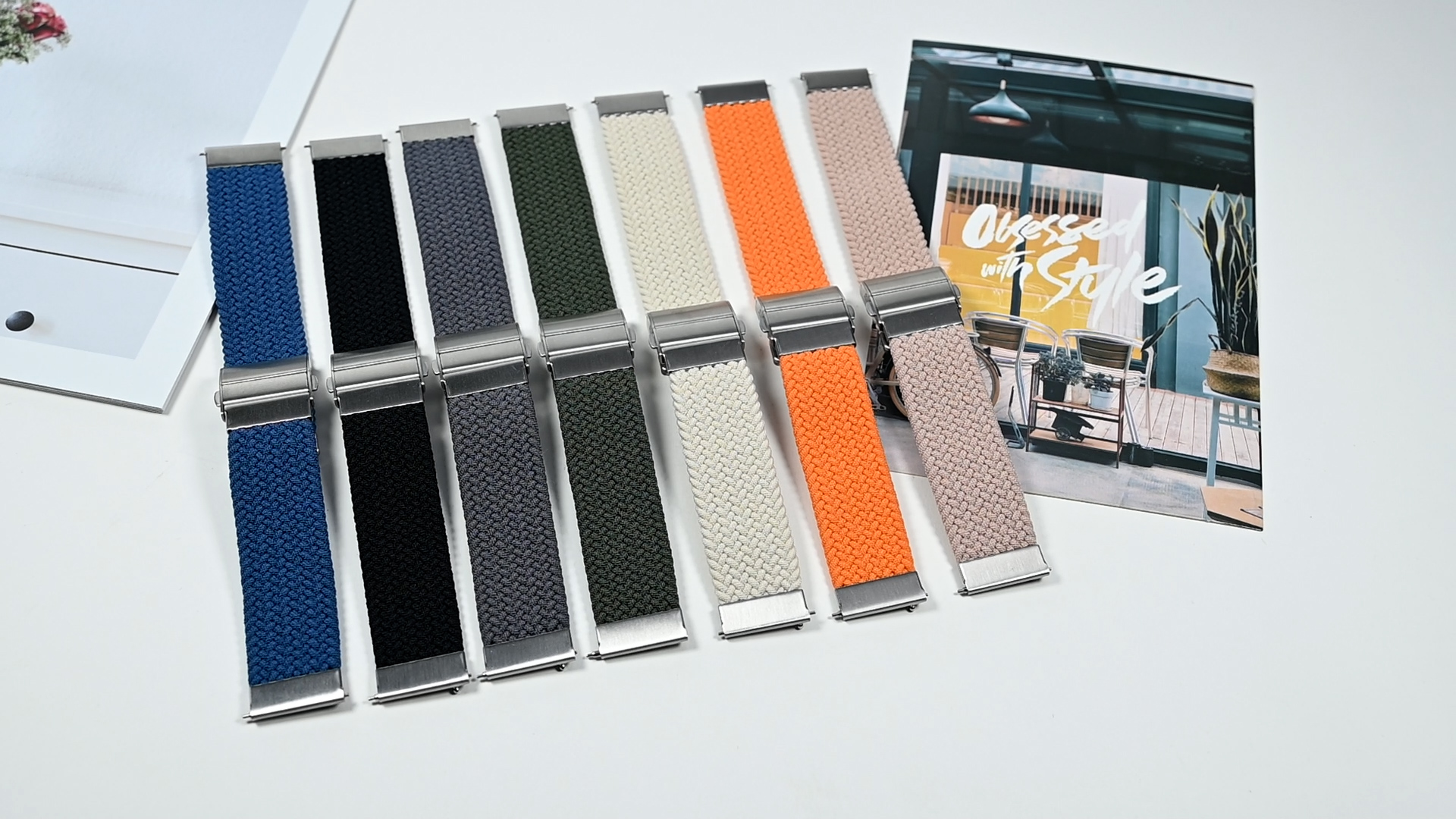 Braided Nylon Watch Strap, 18mm Stretchy Replacement Band, Grey with ...