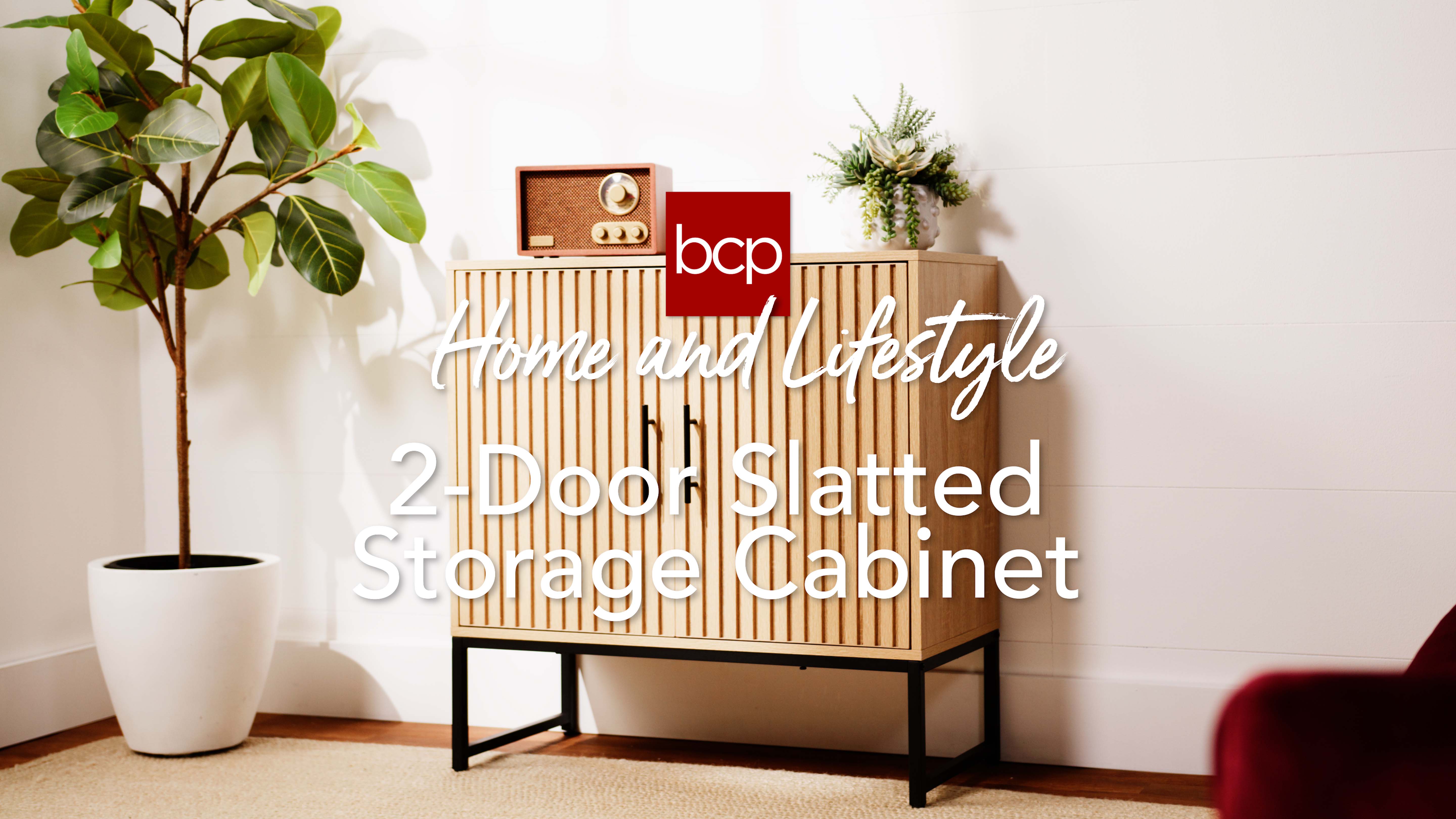 Best Choice Products 2-Door Slatted Storage Cabinet, Accent Furniture w ...