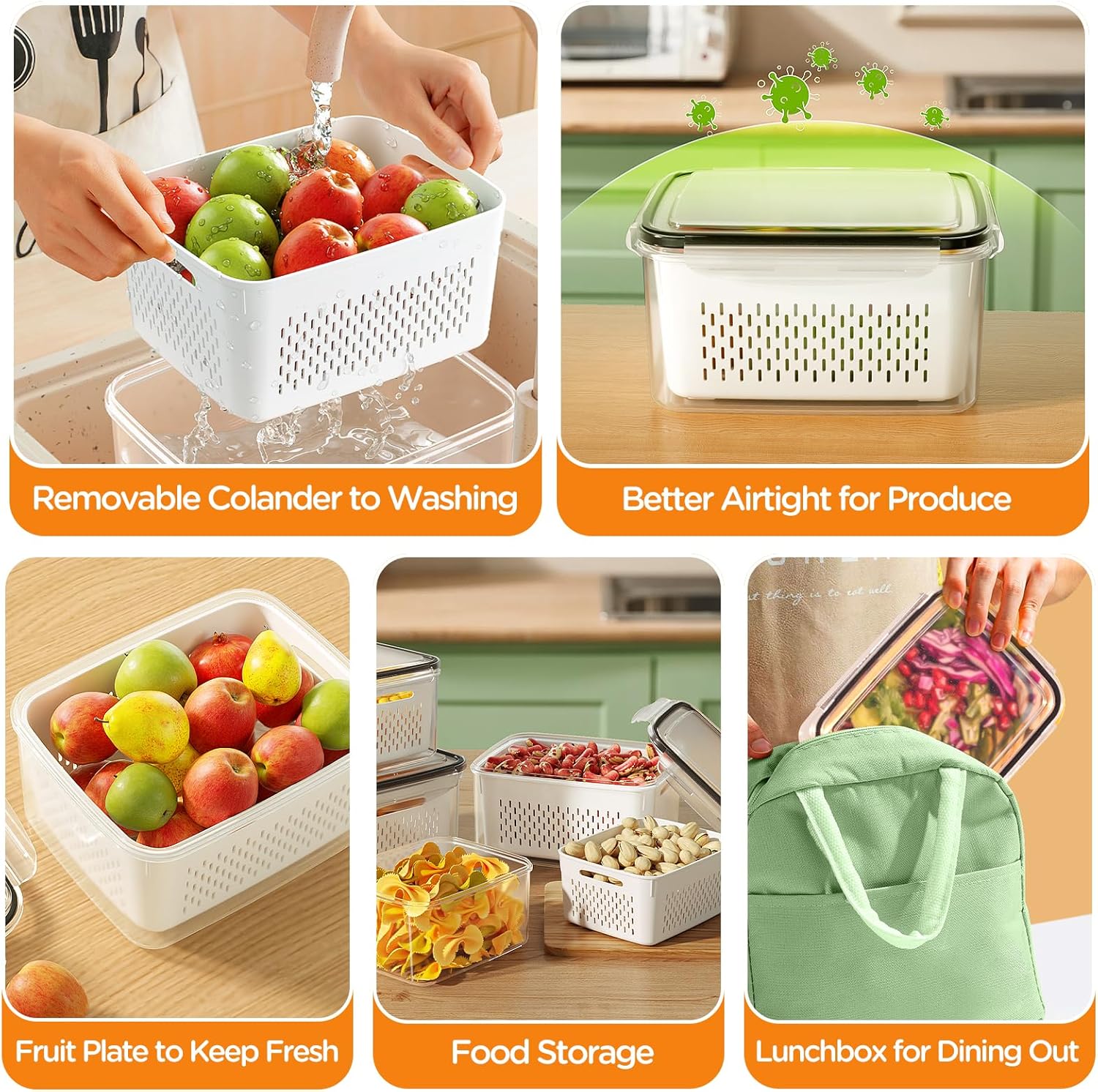 KANOHENO Organizeh Food Storage Box - Clear Plastic Berry Basket for ...