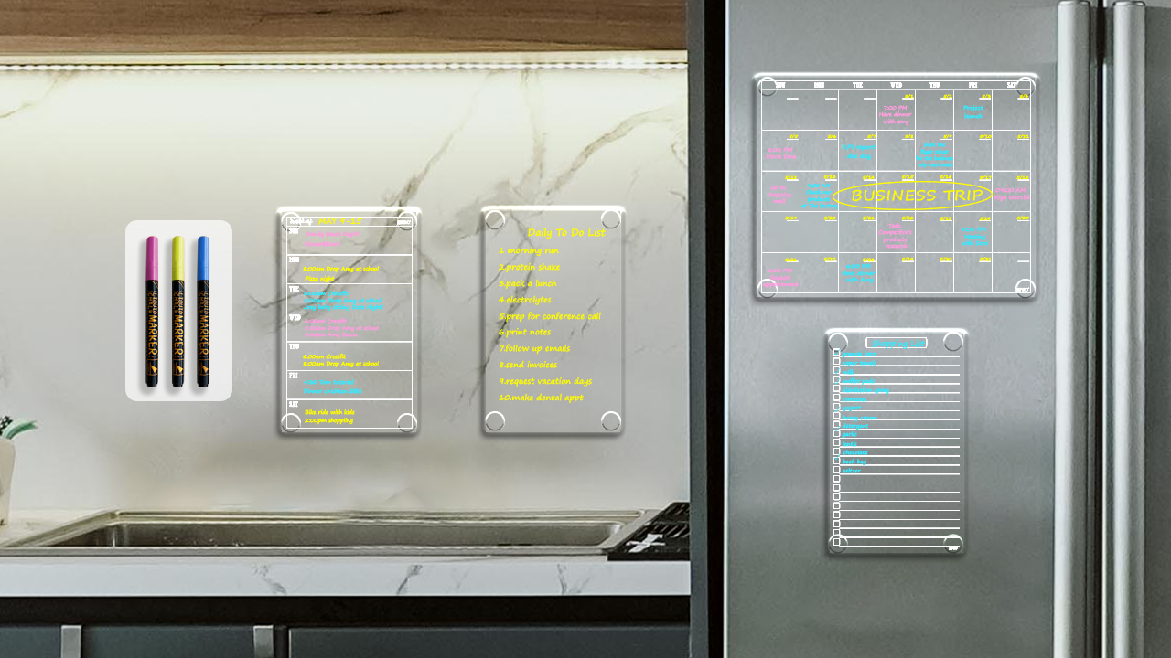 JJPRO Non-Magnetic Dry Erase Monthly Calendar for Fridge-Clear Monthly ...