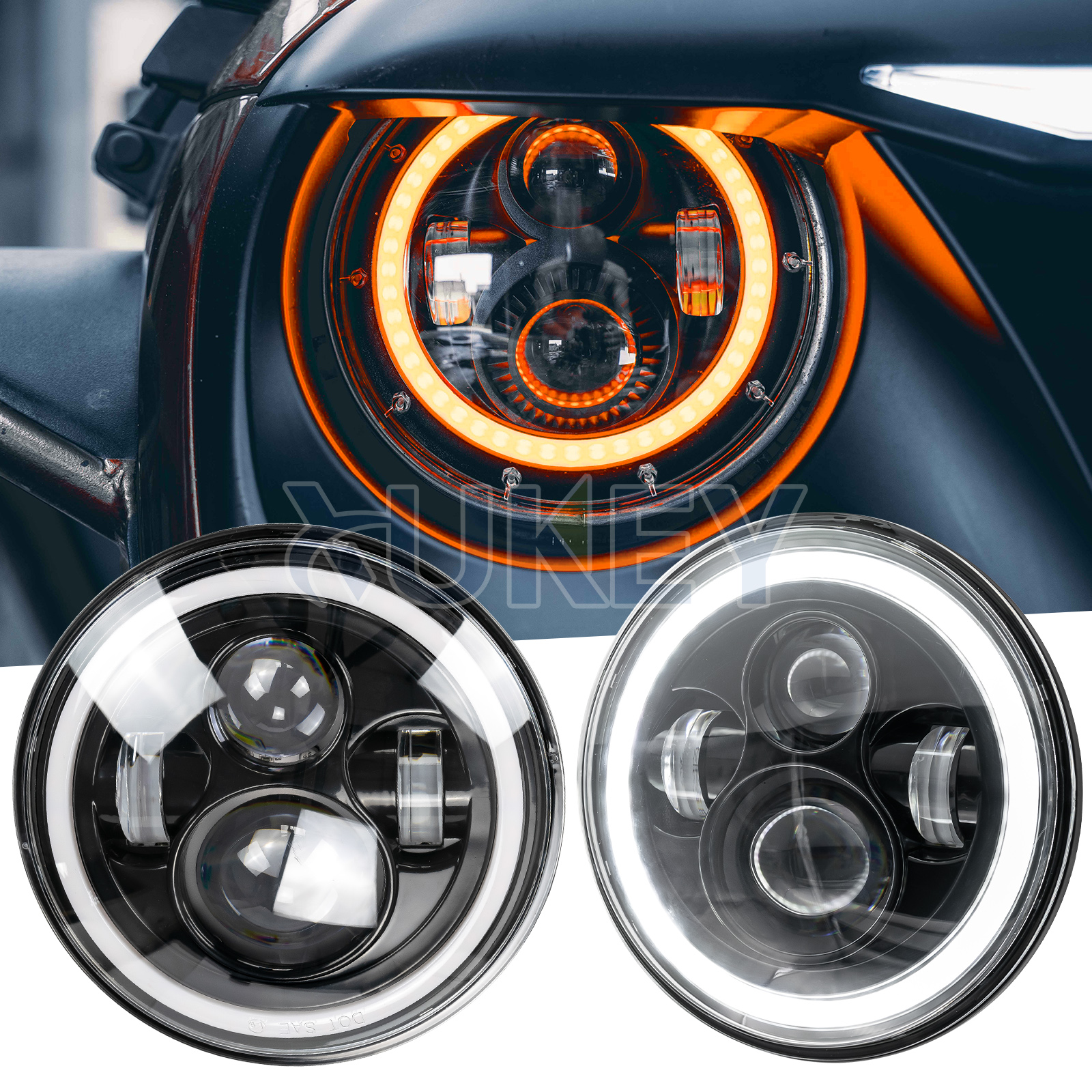 7" Round LED Headlights Halo Angle Eye for Jeep Wrangler JK LJ TJ CJ ...