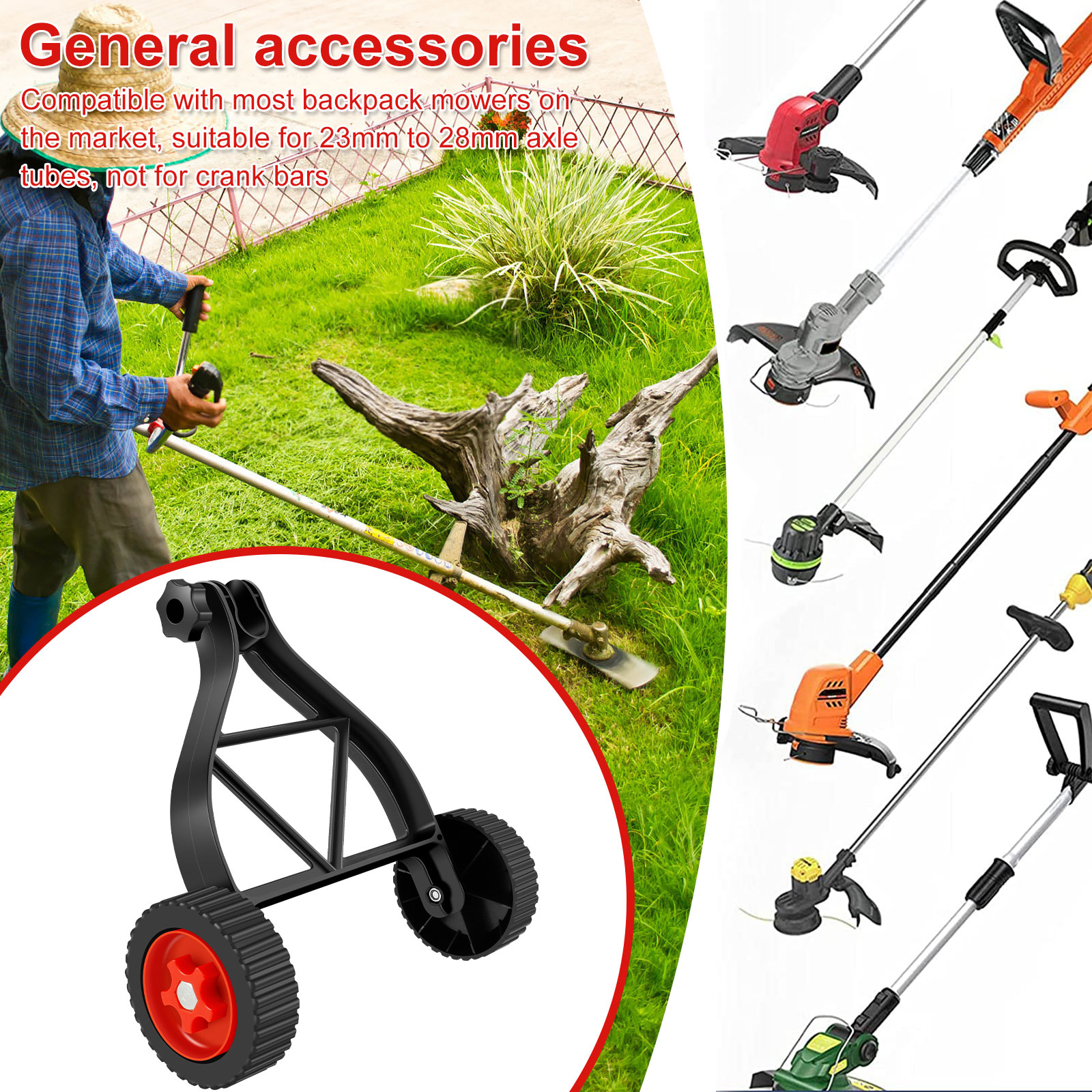 FUYGRCJ Weed Trimmer Support Wheel, Adjustable Lawn Mower Wheels for 23 ...