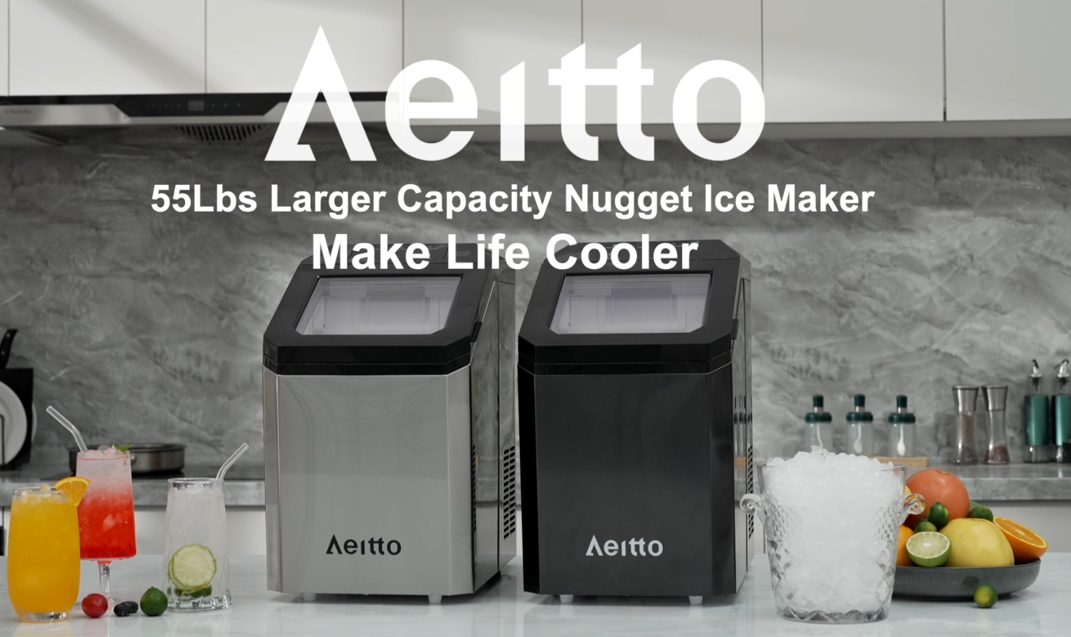 Aeitto Countertop Nugget Ice Maker, 55lbs/Day, Ice Release in 5 Mins, Self-Cleaing with ...