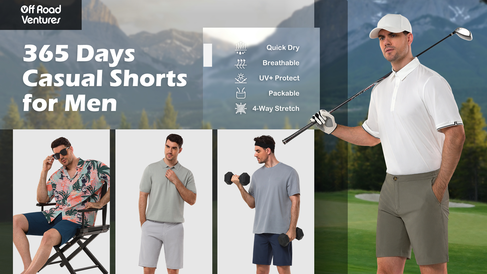 Off Road Ventures Mens Golf Shorts 9" Inseam Quick Dry Fit lightweight ...