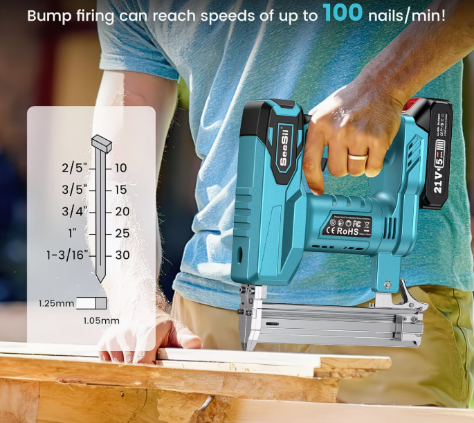 SEESII Cordless Nail Gun 18G Brad Nailer, 2-in-1 Electric Stapler, 2x2 ...