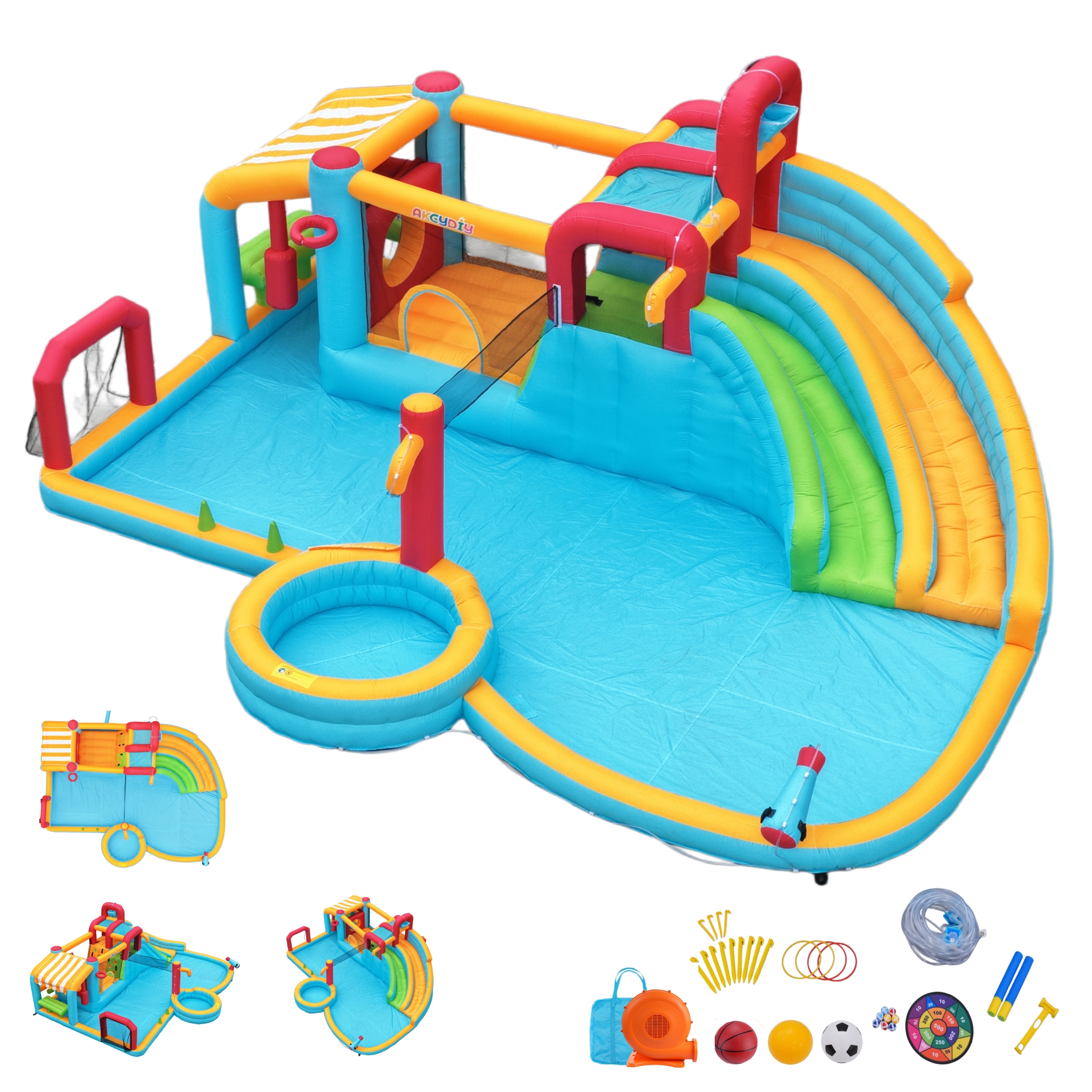 Adnoom 11in1 Inflatable Pool Water Slide for Big Kids 3~12, 21.6x17.2ft ...