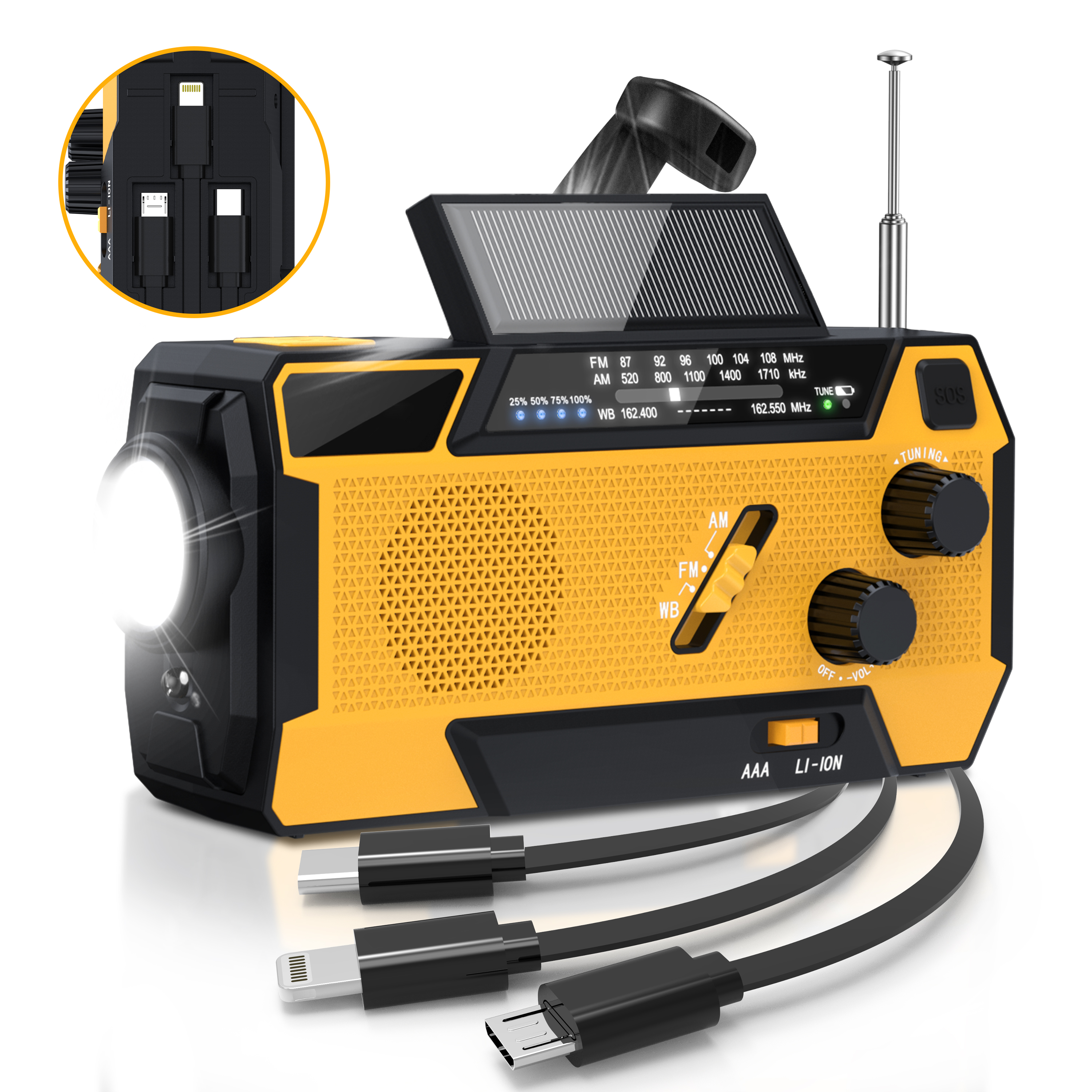 Jazmm Emergency Radio 7400mWh Solar Hand Crank NOAA AM FM Weather Radio ...