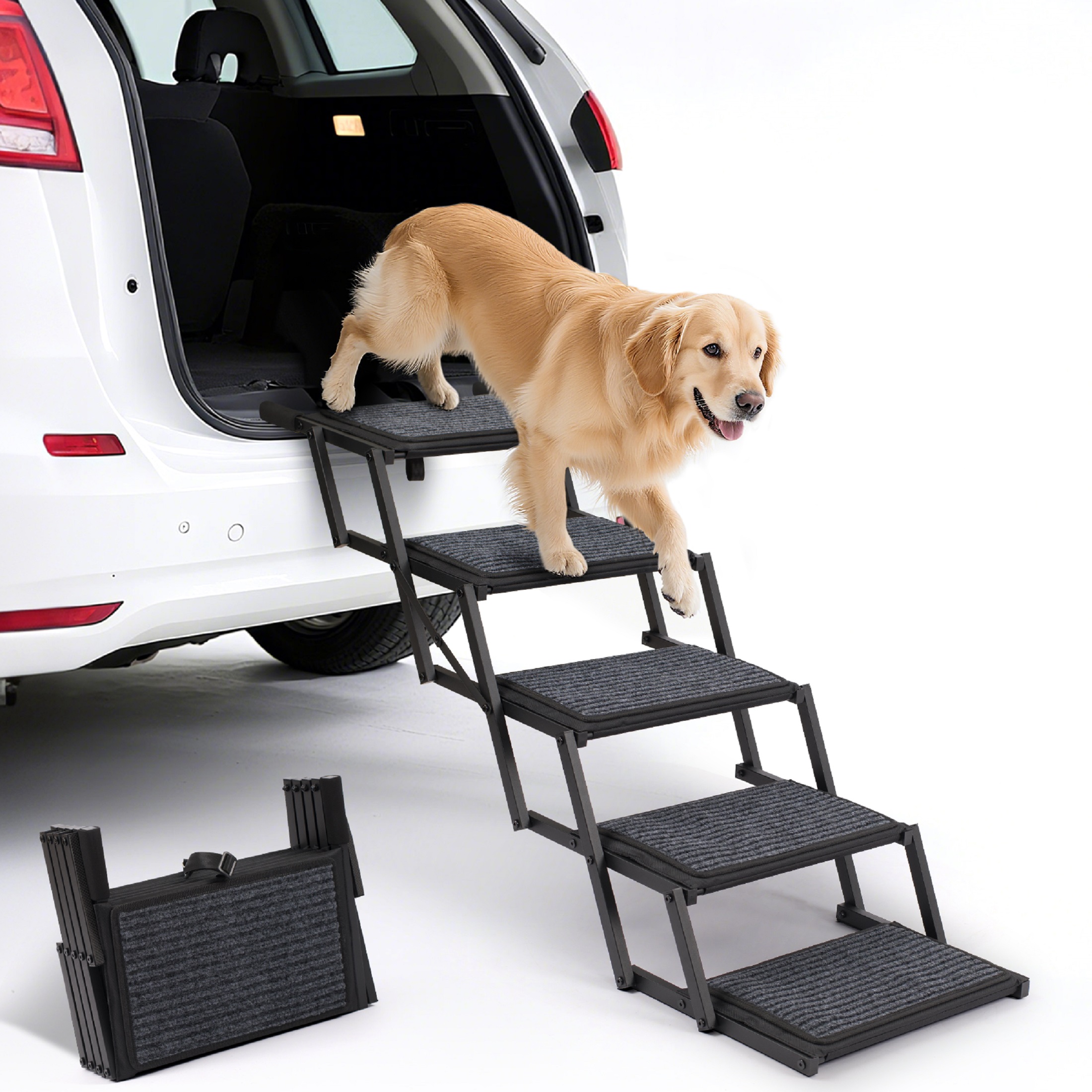 Dog Steps for Car, Truck and SUV - Foldable Pet Stairs for Large Dogs ...