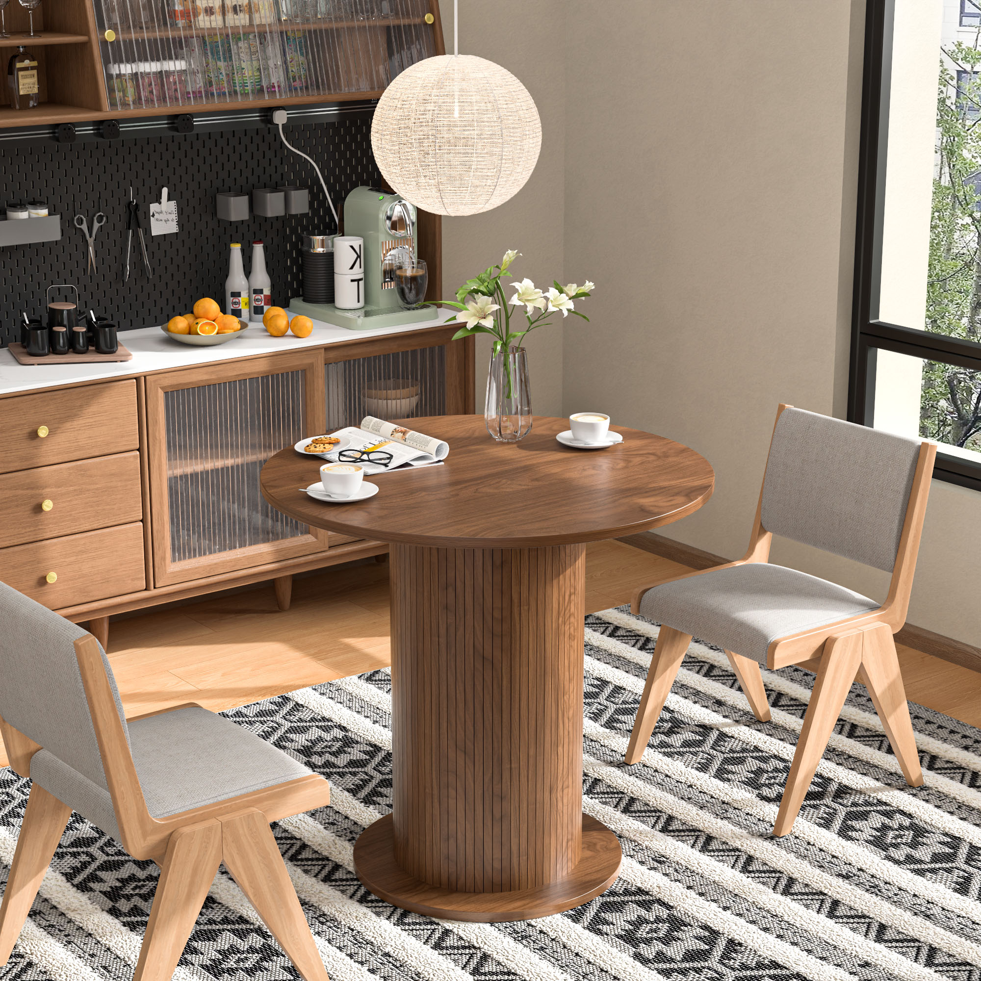 Modern Farmhouse Round Dining Table, Wood Kitchen Table for 2, Small ...