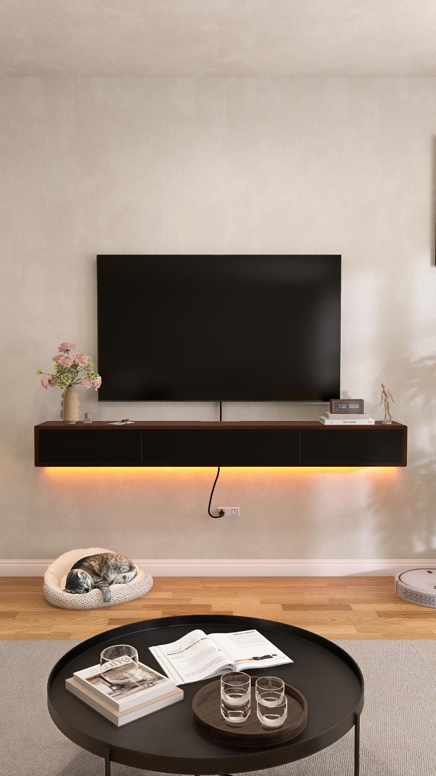 FloatiCasa 47-inch Wall-Mounted TV Stand with 3 Doors, Fully Assembled ...