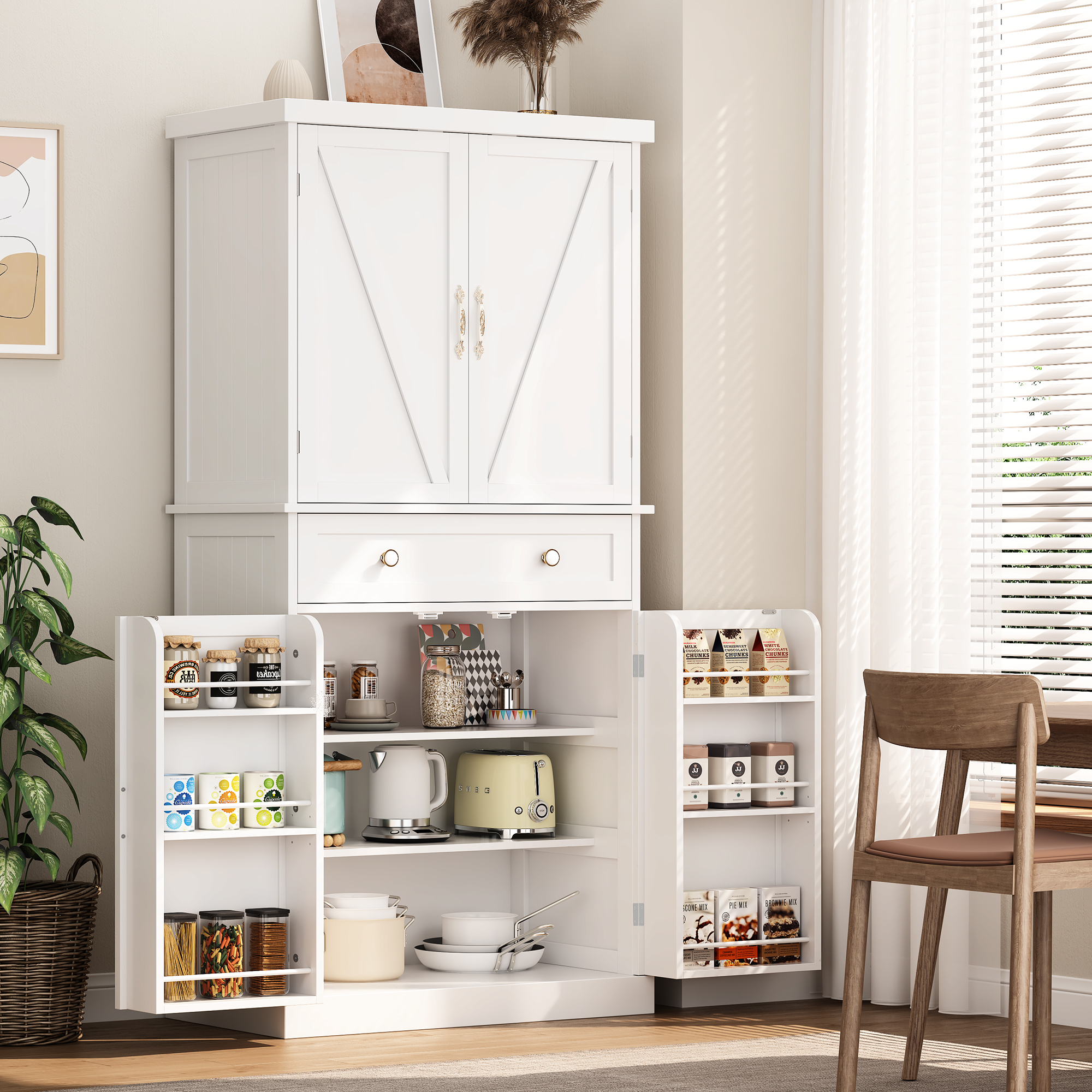 Rustic 72" Kitchen Pantry Cabinet, Tall Pantry Storage Cabinet with ...