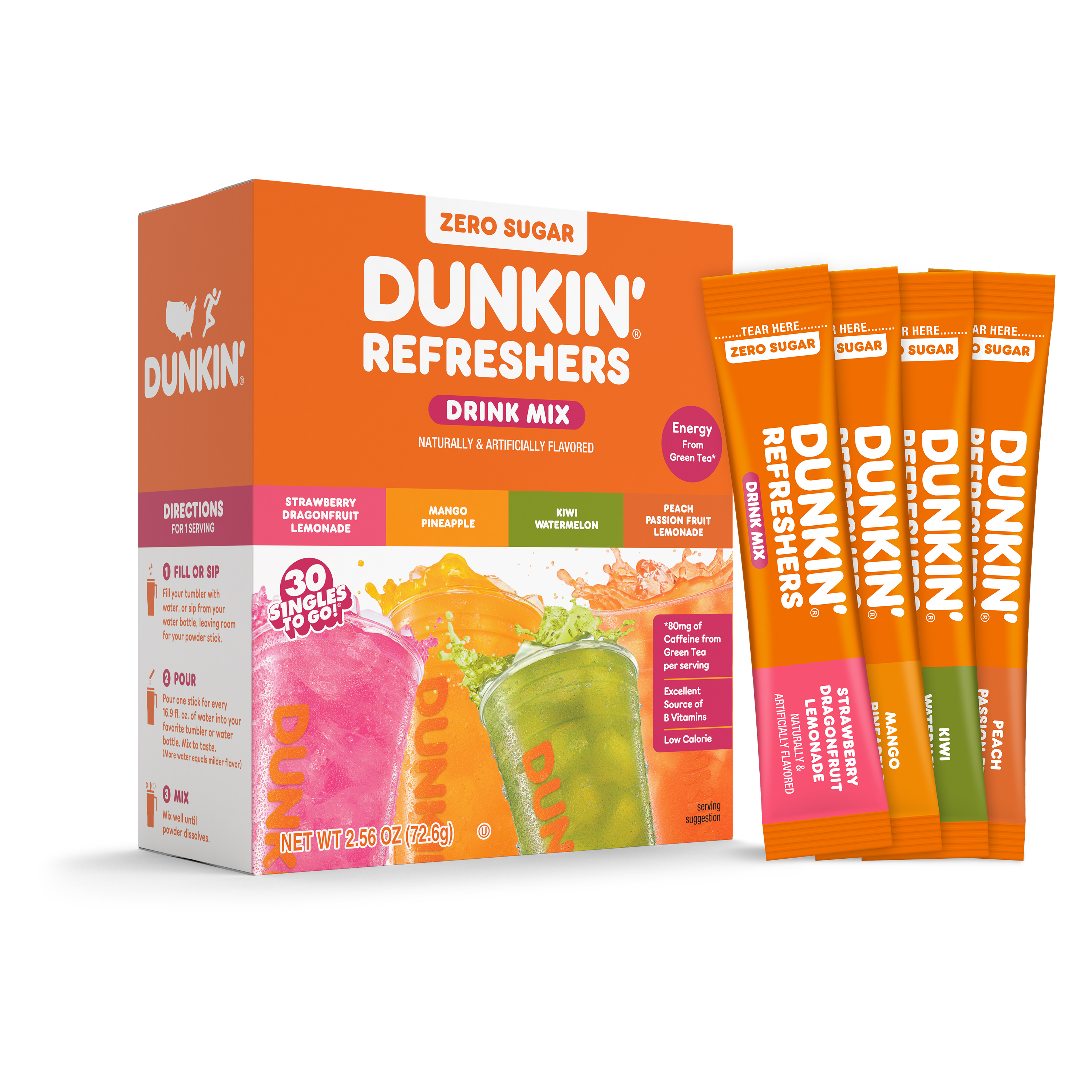 Dunkin' Refreshers Zero Sugar Singles to go Powdered Drink Mix Variety ...