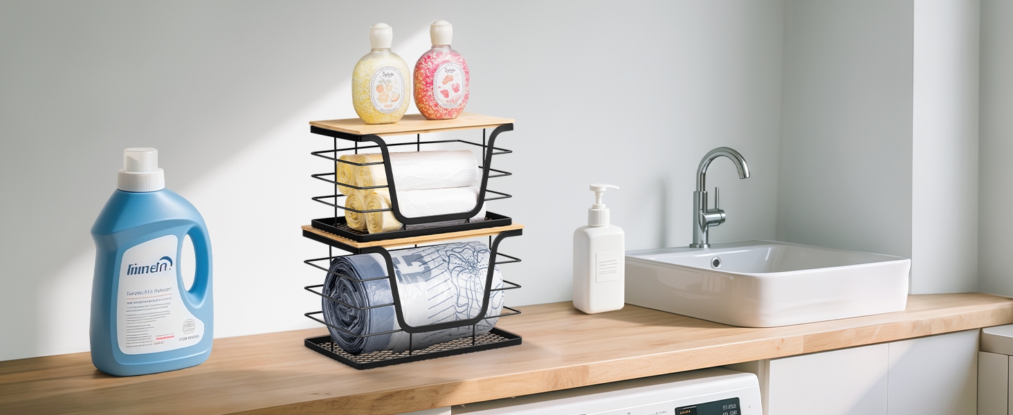 Wetheny Trash Bag Holder Wall Mounted Dispenser Stackable Storage with ...