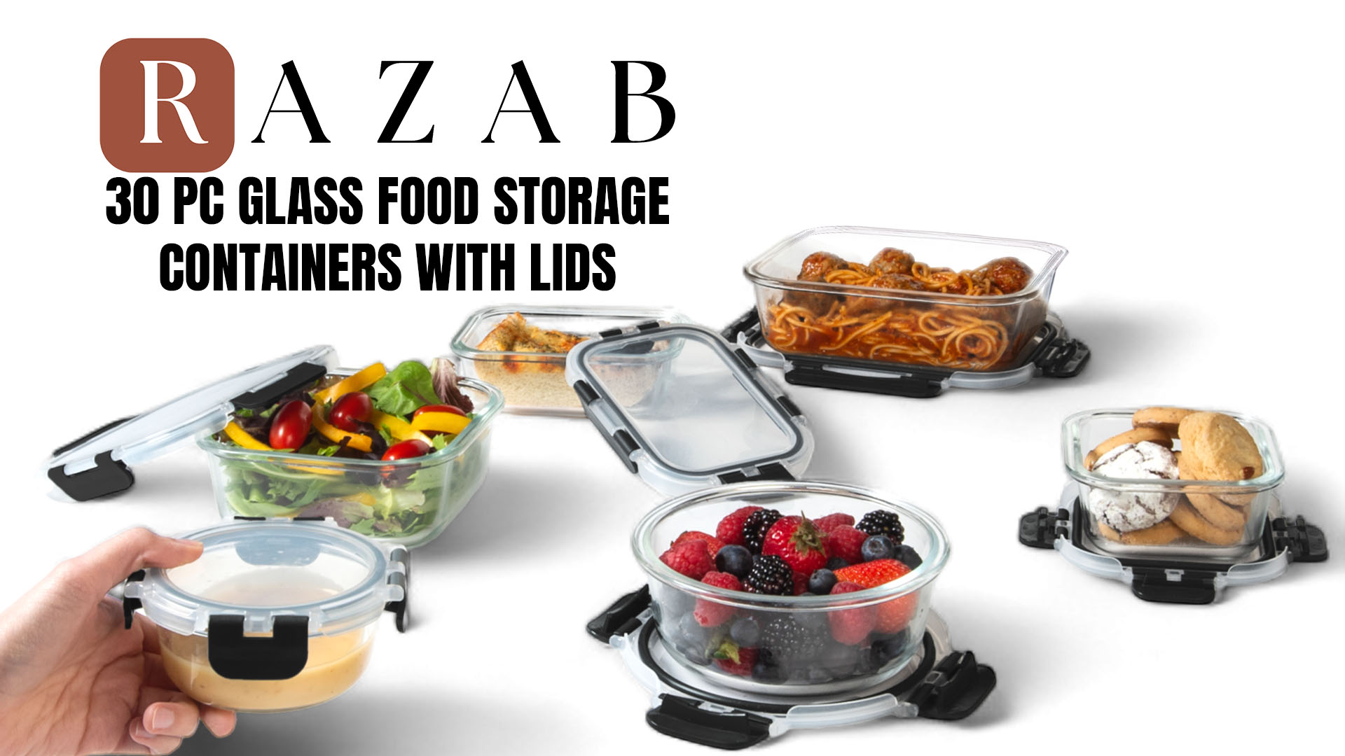 Razab 15 PC Glass Food Storage Containers with Lids, Leakproof Reusable ...