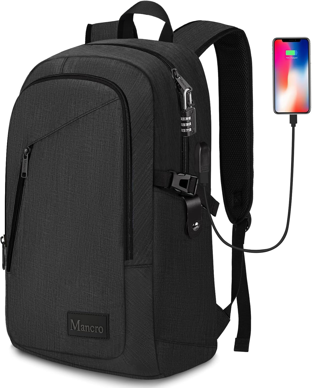 Mancro Travel Laptop Backpack, Business School Computer Bag with USB ...
