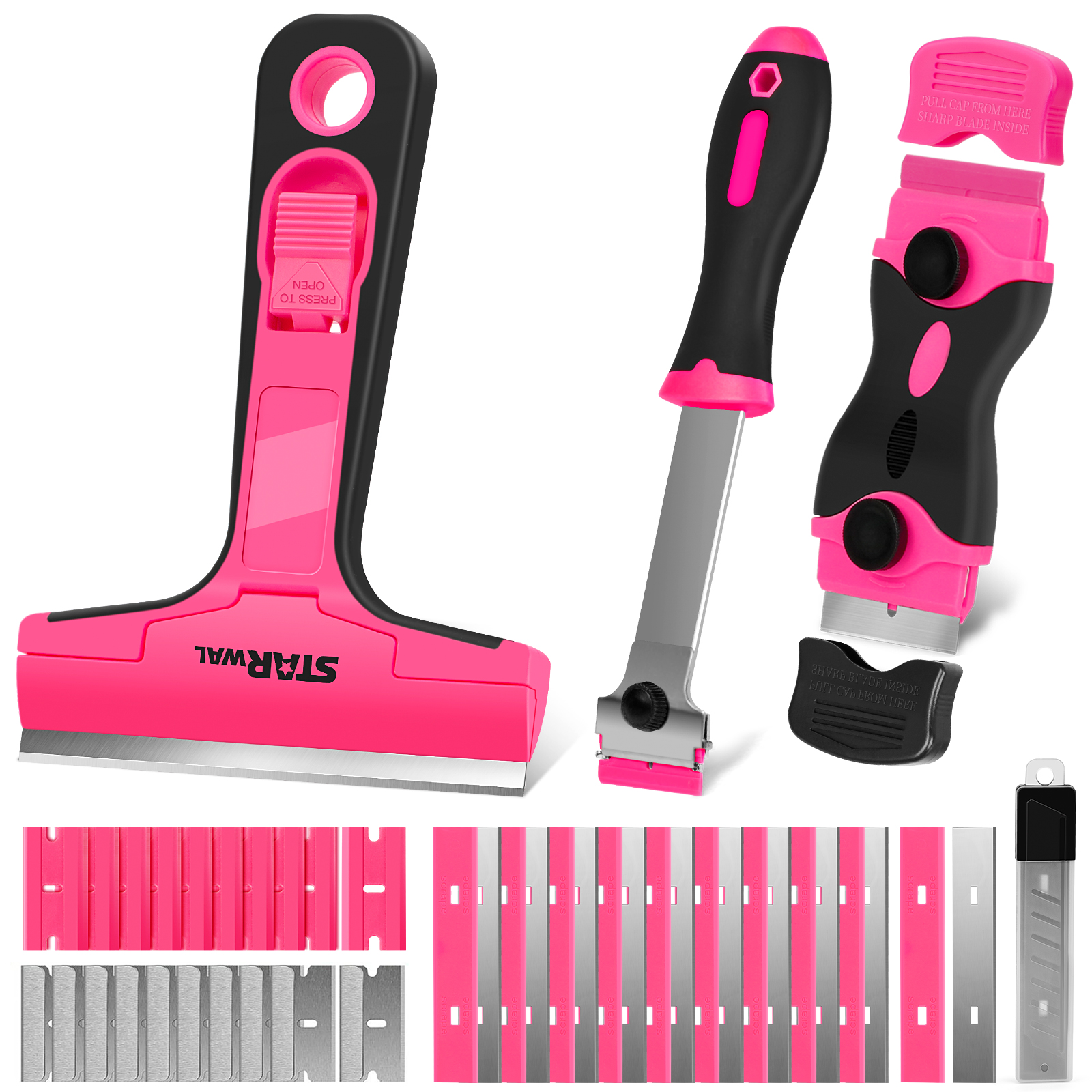 Starwal 3-in-1 Glass and Surface Scraper Set with 40 Replacement Blades ...