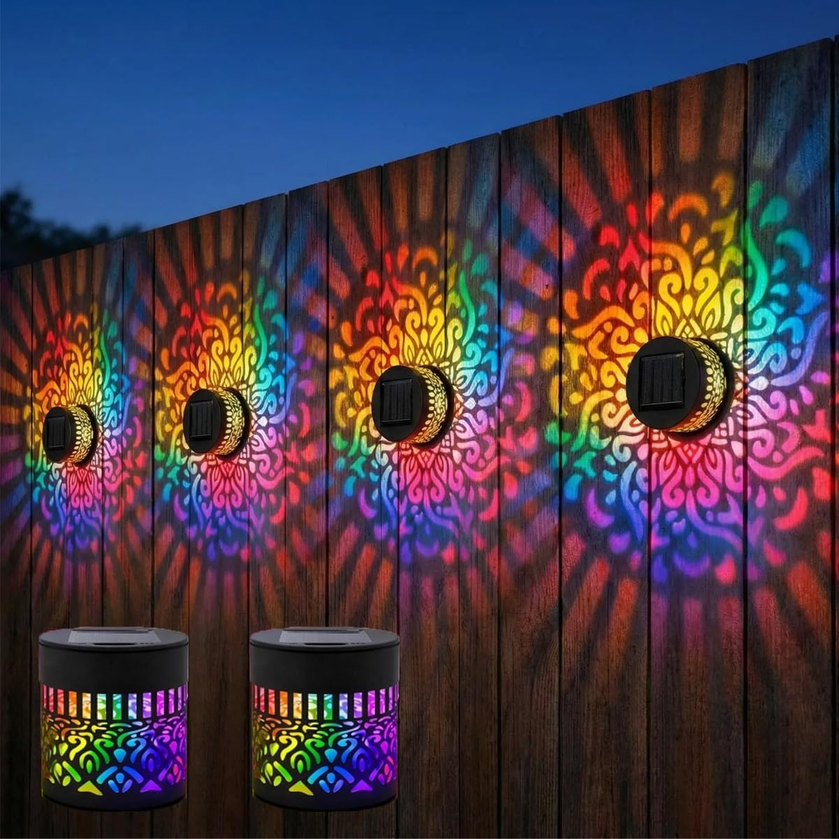 Solar Mandala Projection Outdoor Wall Light, Color Changing Waterproof ...