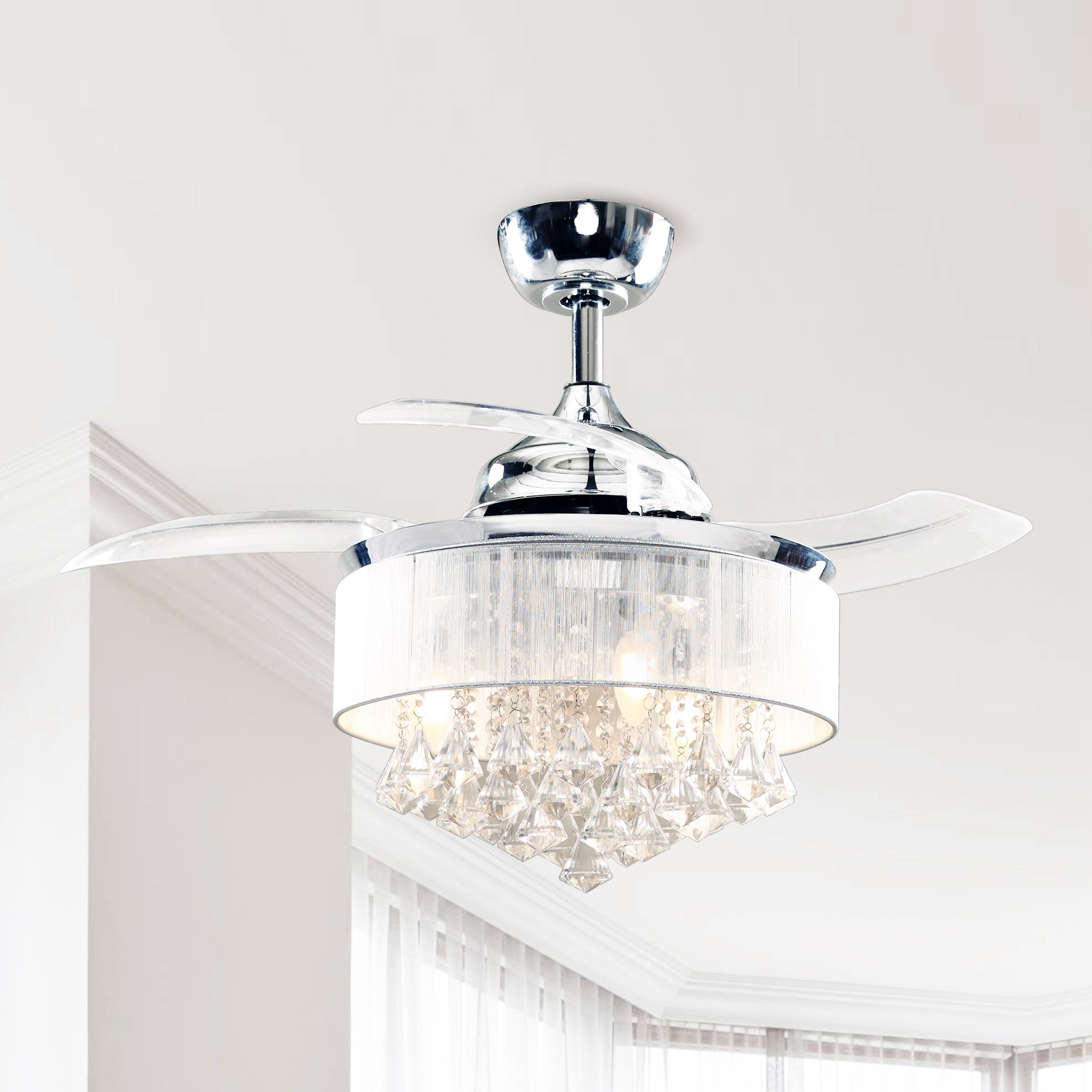 Ceiling Fan with Light 36 Inch Modern Crystal Ceiling Fan with Remote ...