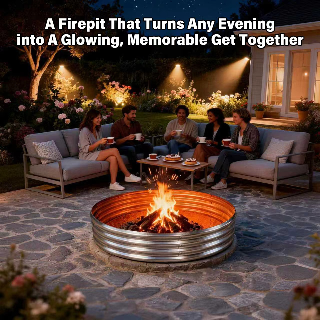 5FT Diameter Camp Fire Ring Pit, Large Round Galvanized Steel Fire Pit ...