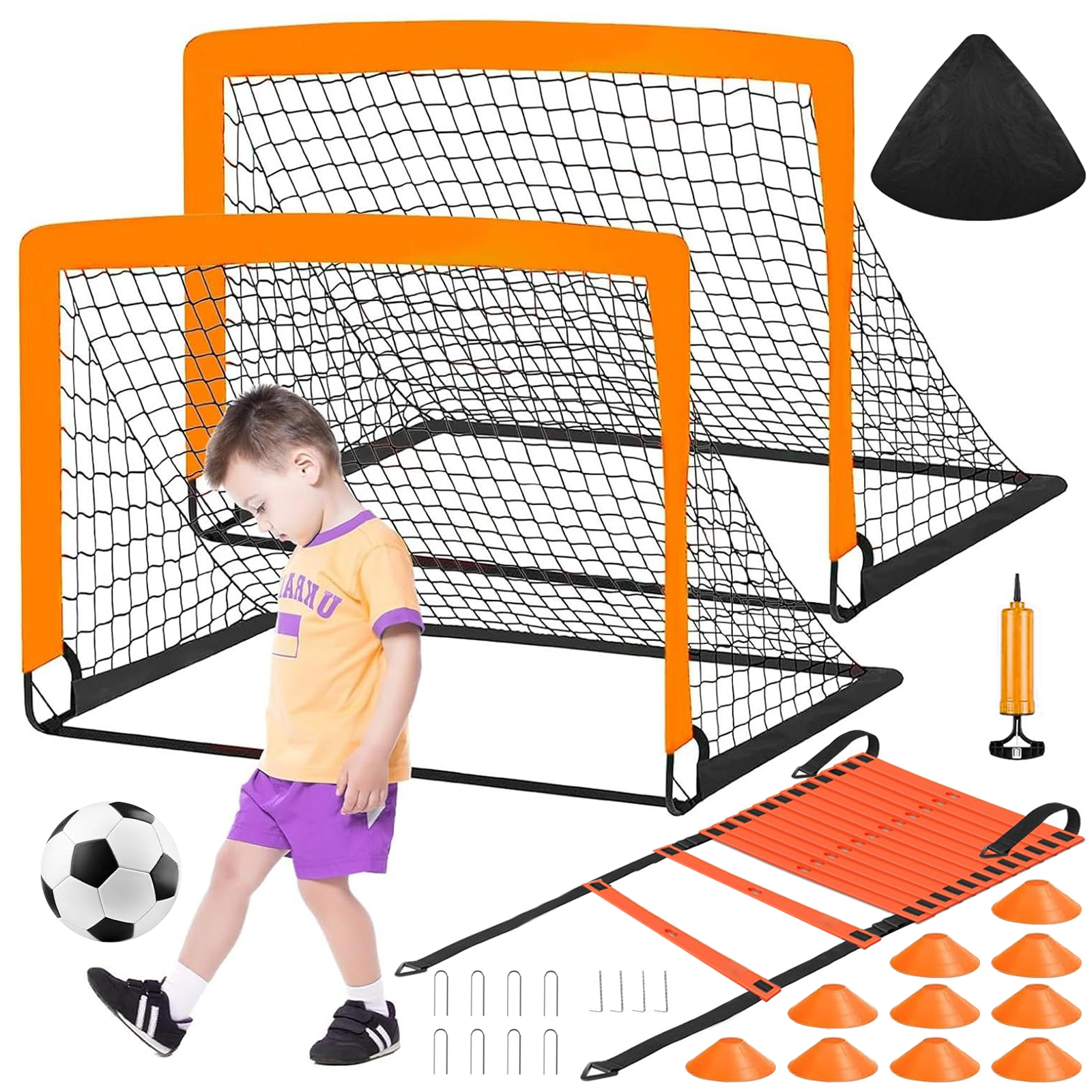 stusgo Kids Soccer Goals for Backyard Set, 2 Pack 4x3 Ft Pop up Soccer ...