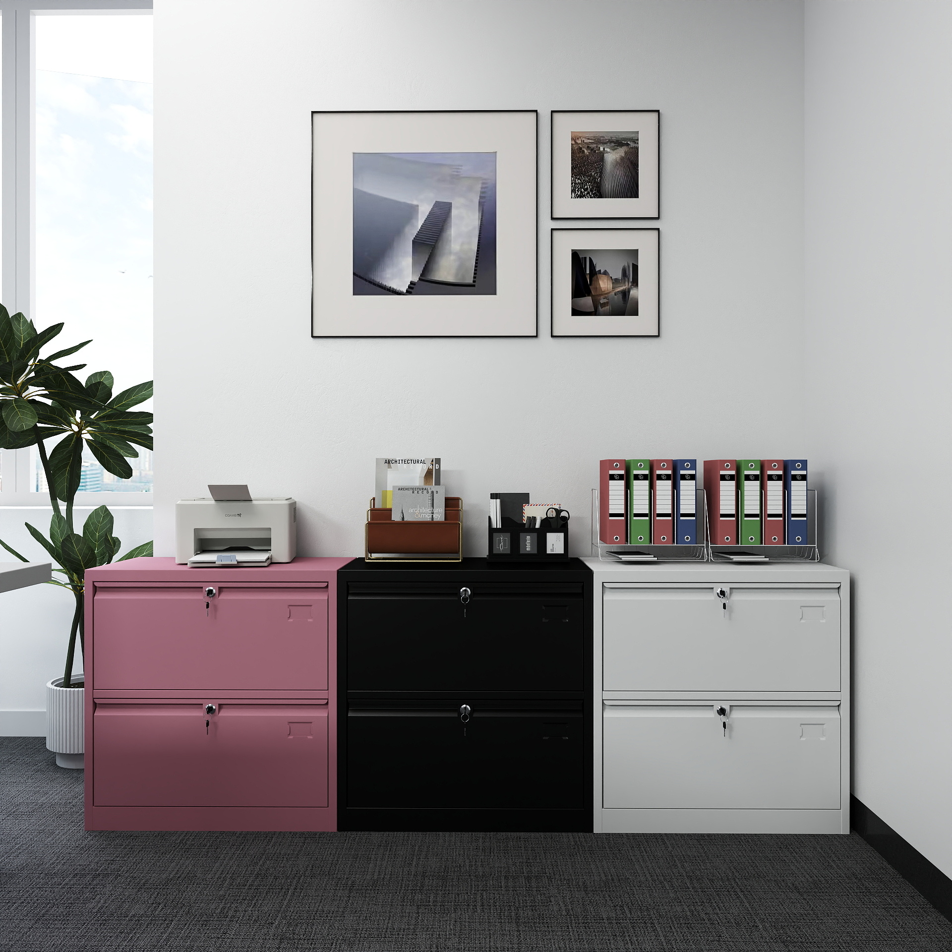 GangMei Black Metal Lateral File Storage Cabinet with 2 Individual Locks, Wide 2 Drawer File Box ...