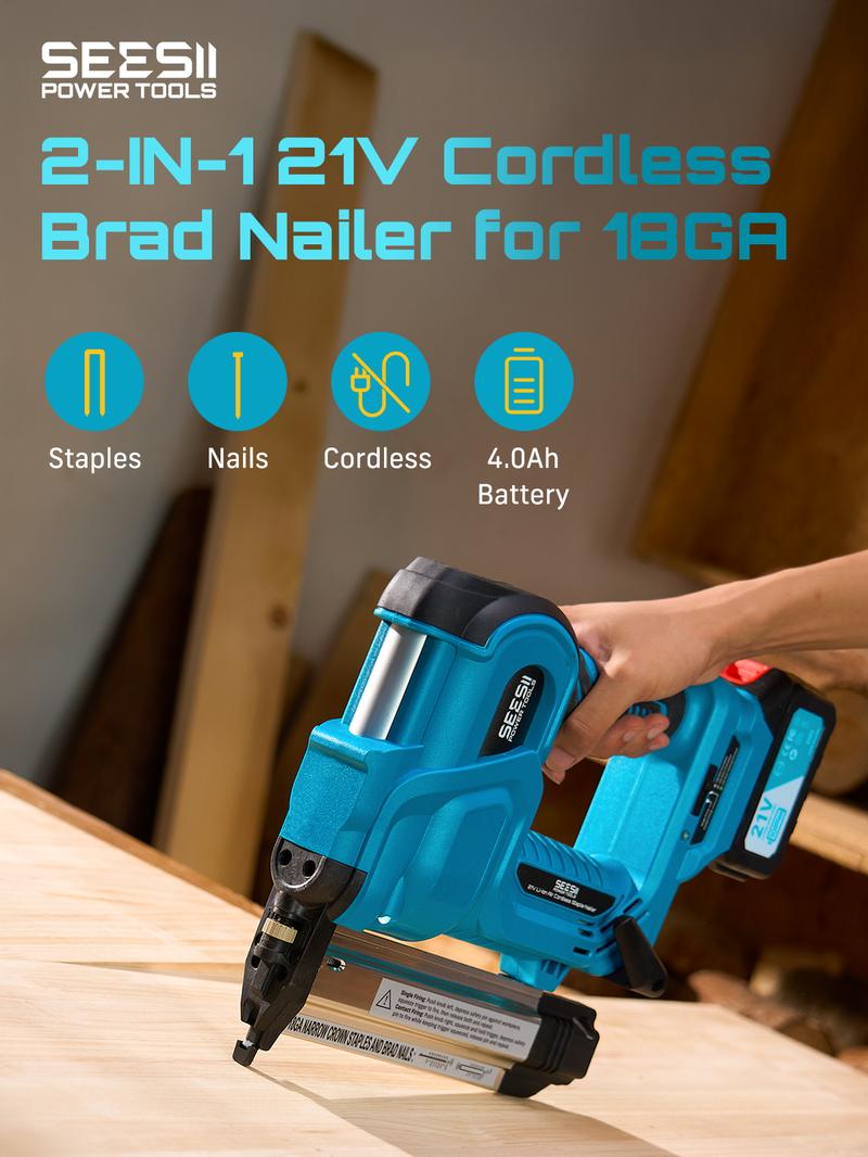 Seesii Cordless Pneumatic Brad Nailer Staple Gun, Electric Nail Gun ...
