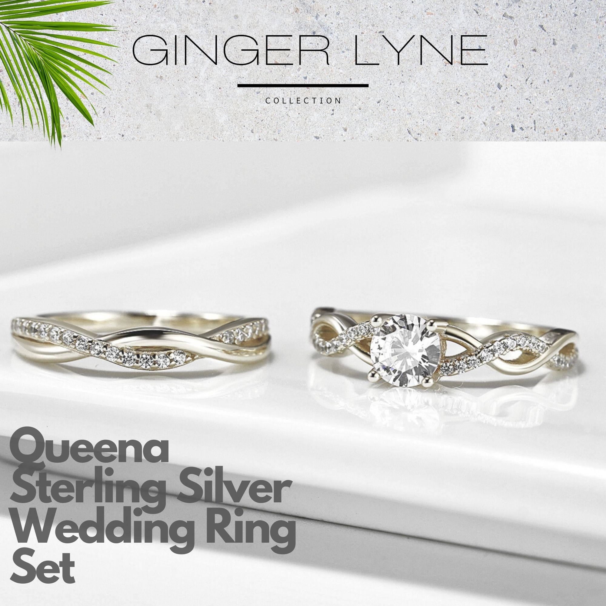 Queena Sterling Silver White Gold Wedding Ring Set for Women Cz ...